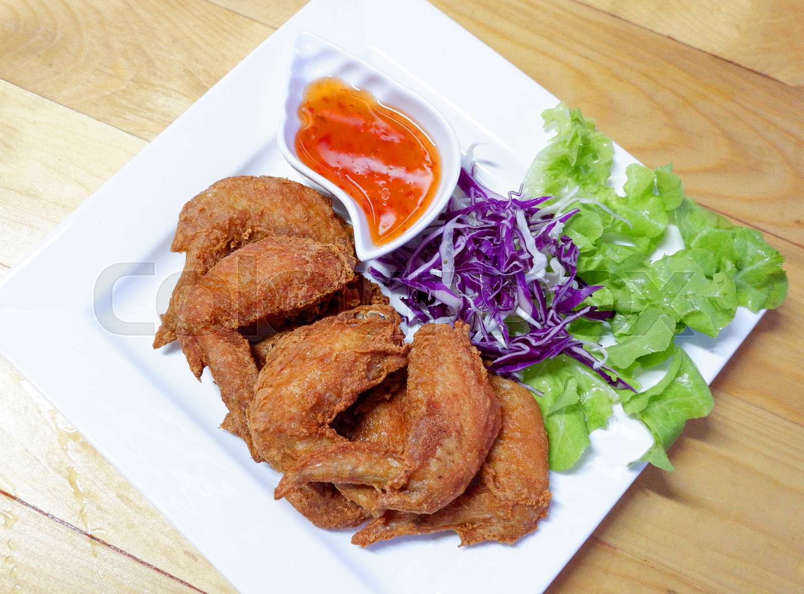 fried chicken wing / batter fried chicken crispy on white plate chilli ...