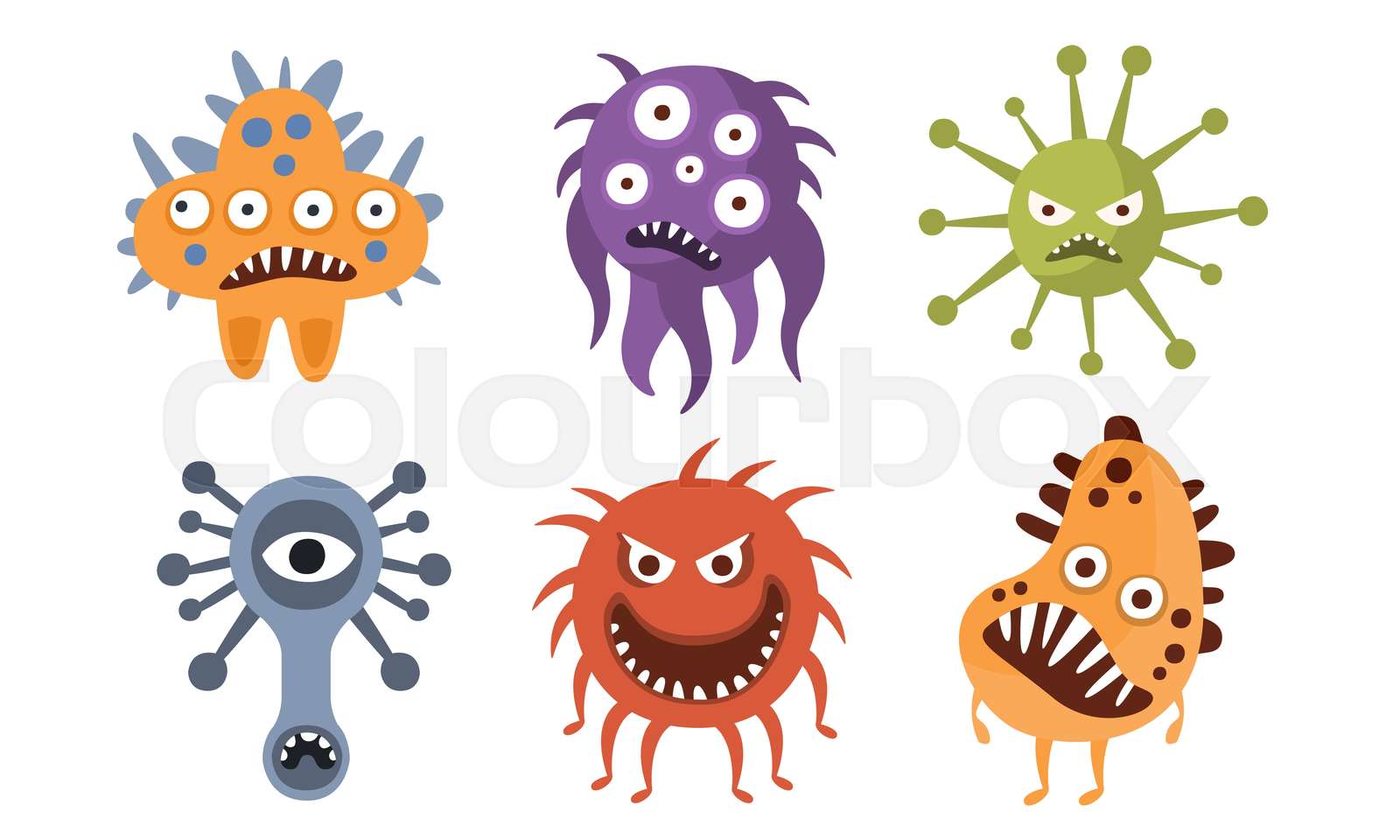 Set of multicolored germs with eyes. Vector illustration. | Stock ...