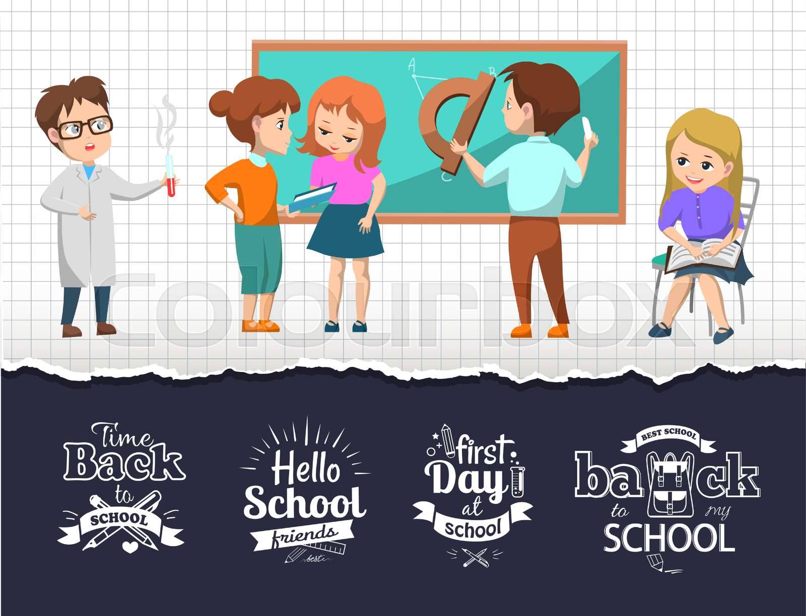 Time Back to School, First Day at School | Stock vector | Colourbox
