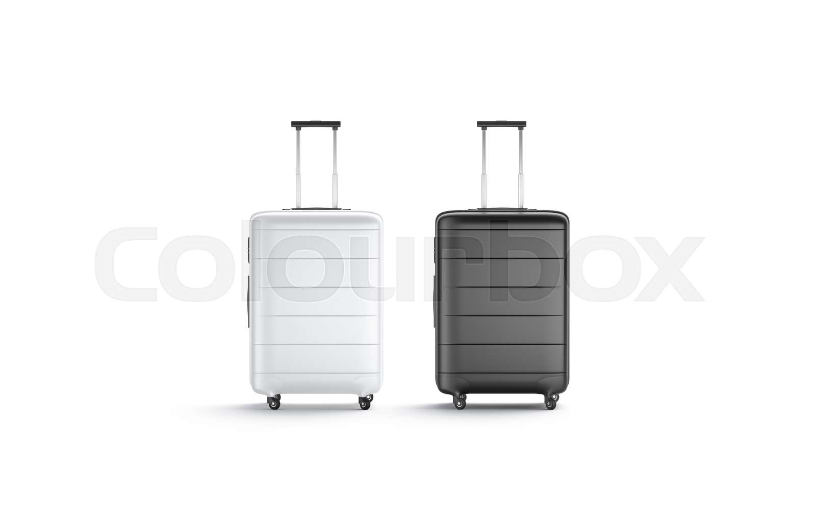 Blank black and white suitcase with handle mockup stand isolated ...