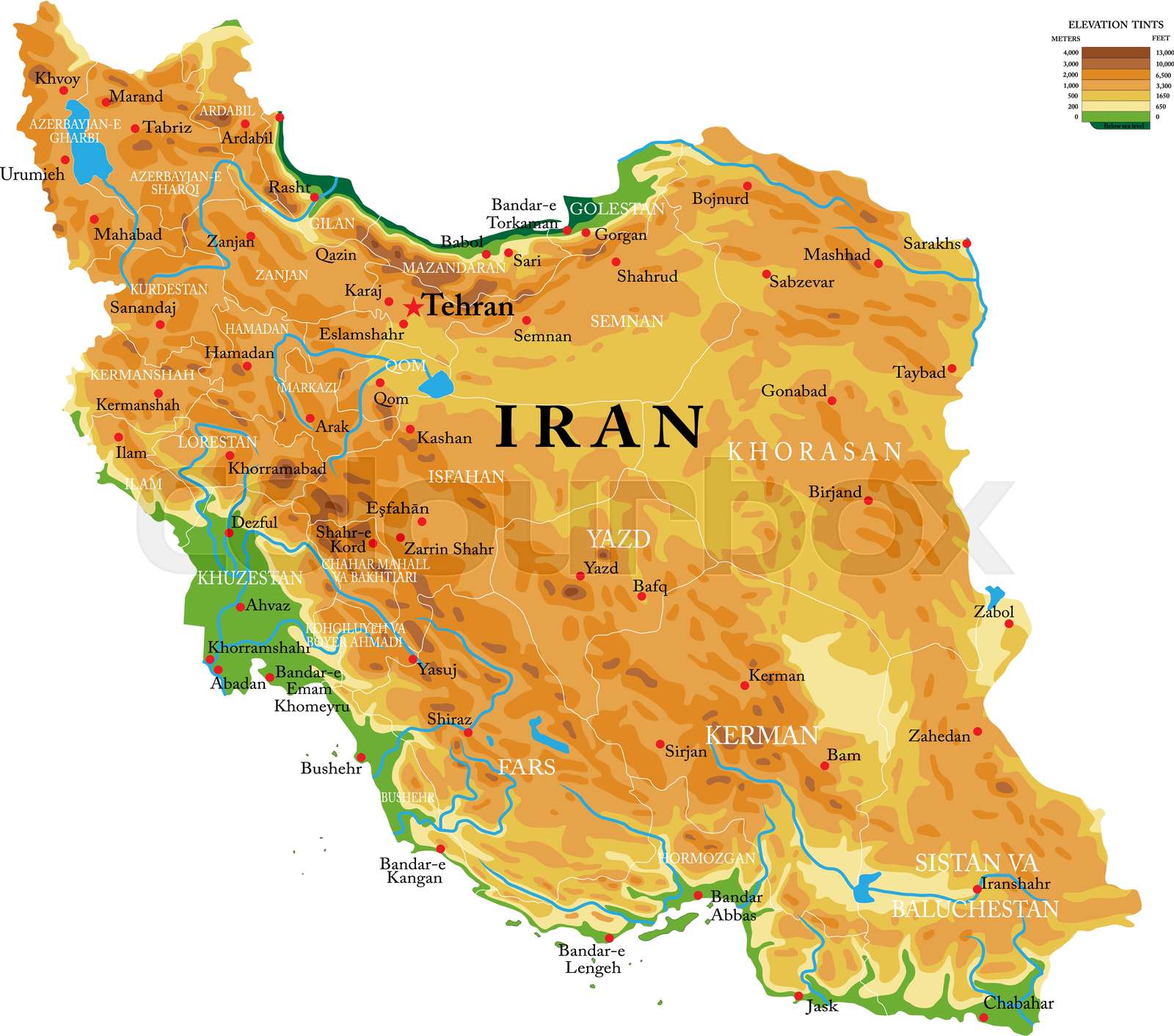 Iran physical map | Stock vector | Colourbox