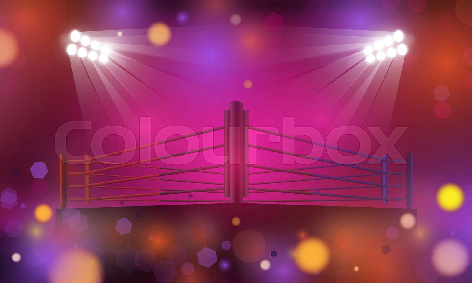 Boxing ring arena and spotlight floodlights on Light bokeh Background ...