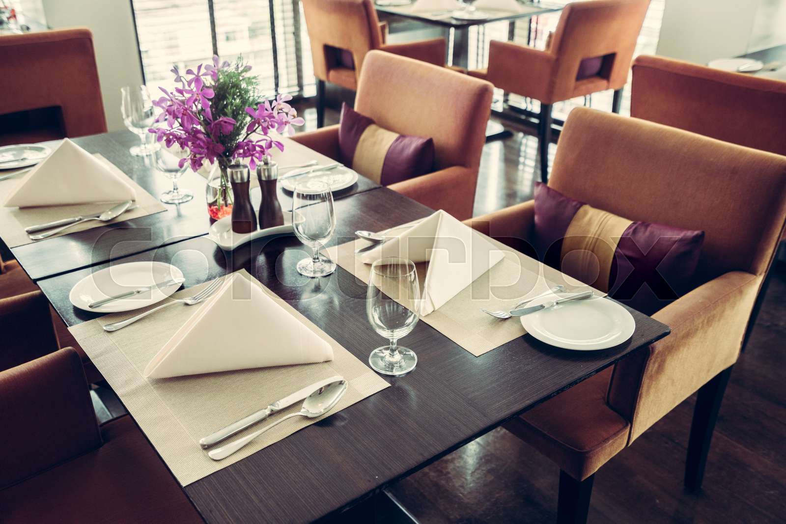 The beautiful table in a French restaurant. | Stock image | Colourbox