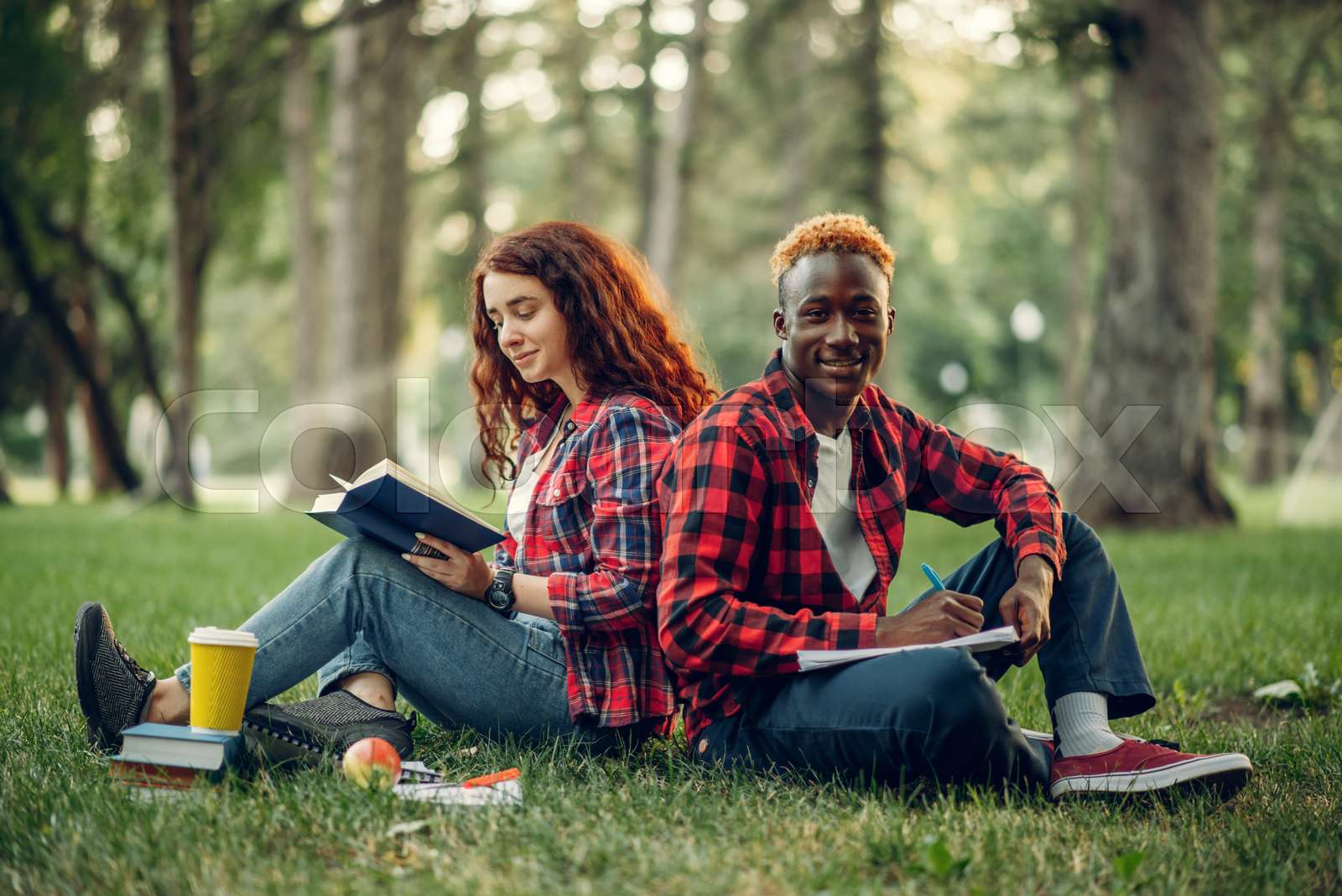 Students sitting with their backs to each other | Stock image | Colourbox