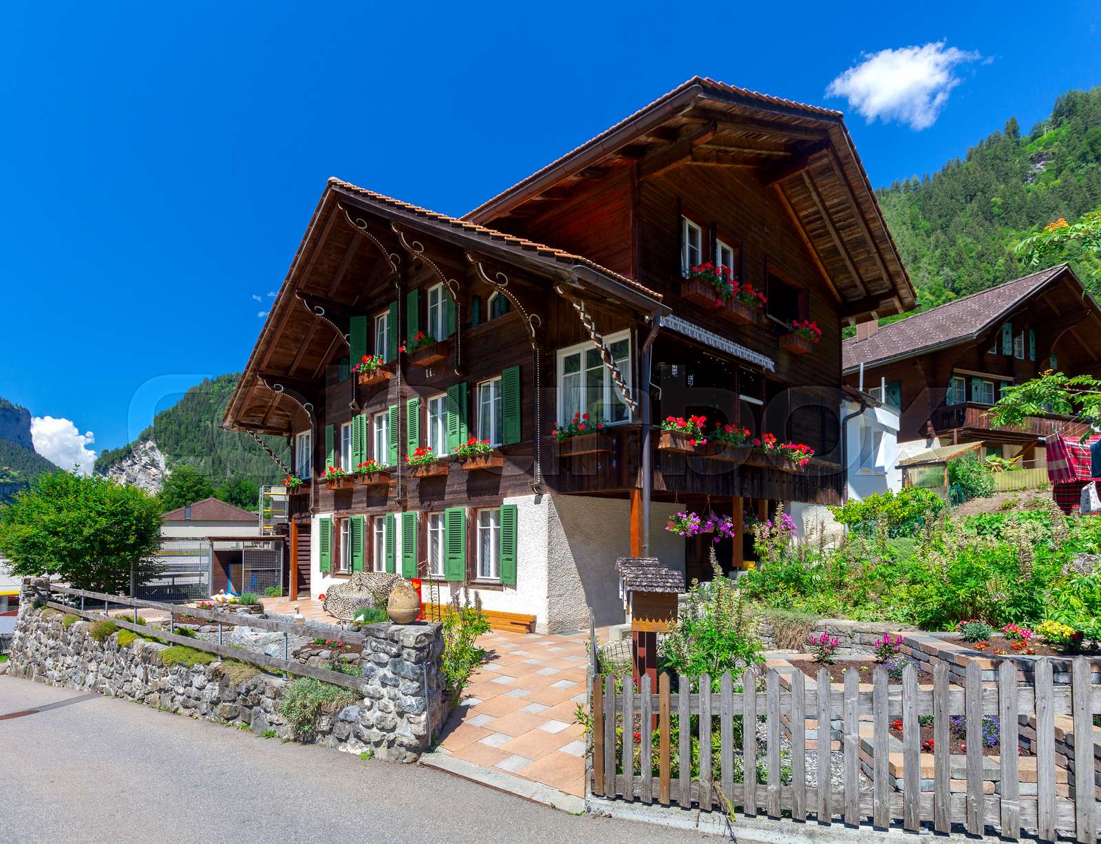 Old wooden houses in a swiss village. | Stock image | Colourbox