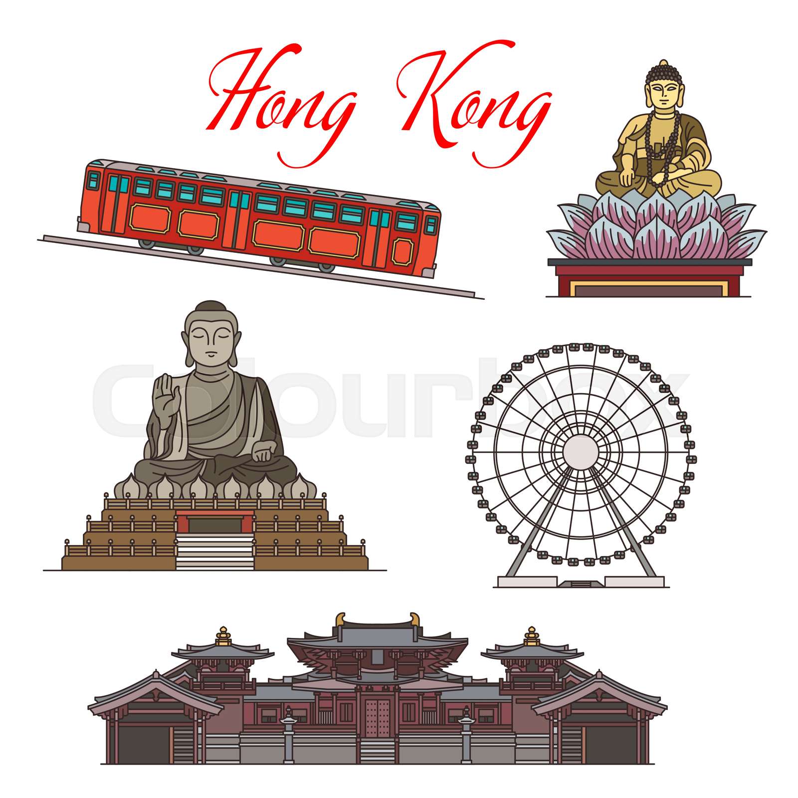 Asian travel landmarks of Hong Kong architecture | Stock vector | Colourbox