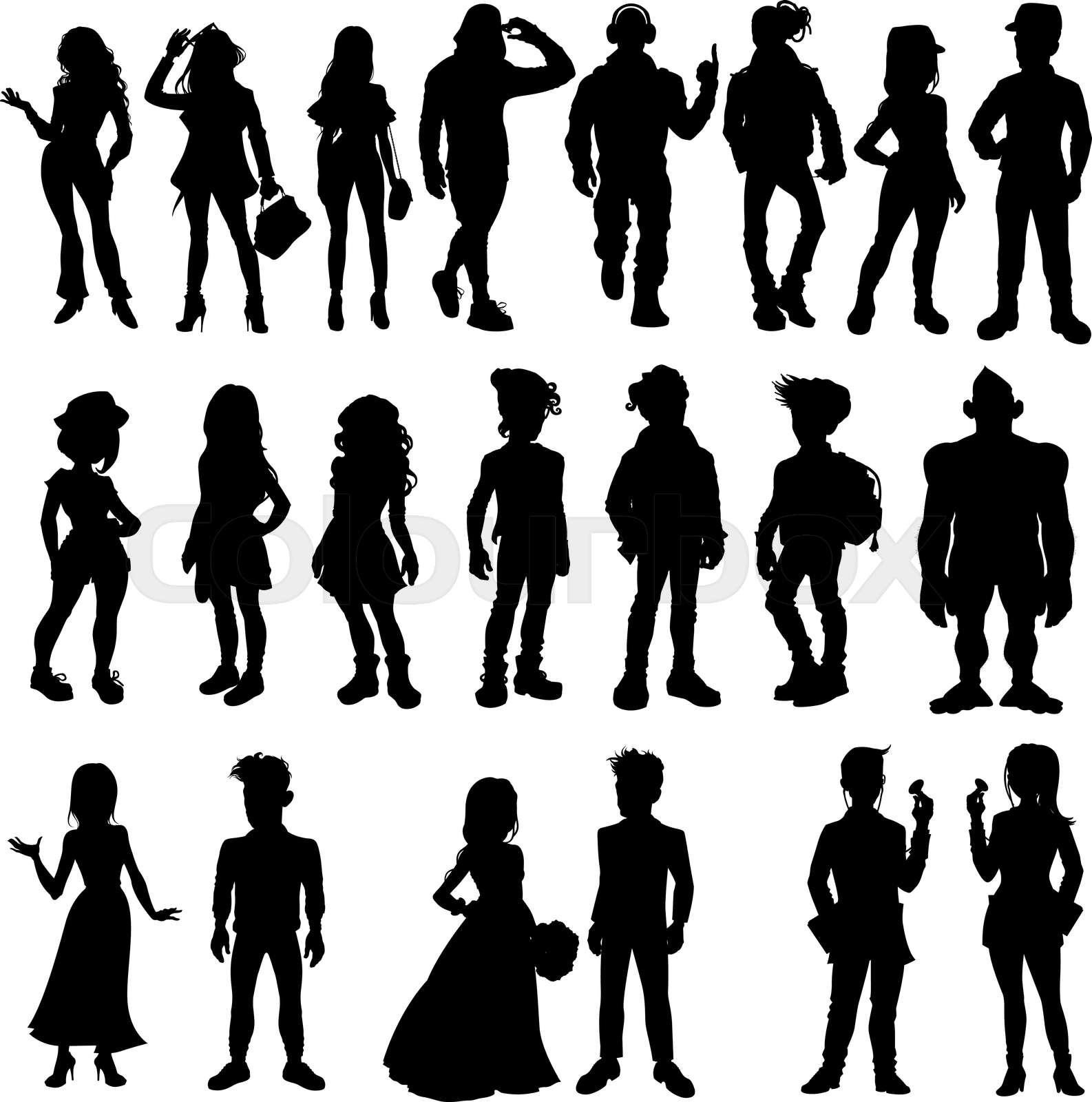 Silhouettes of cartoon people | Stock vector | Colourbox