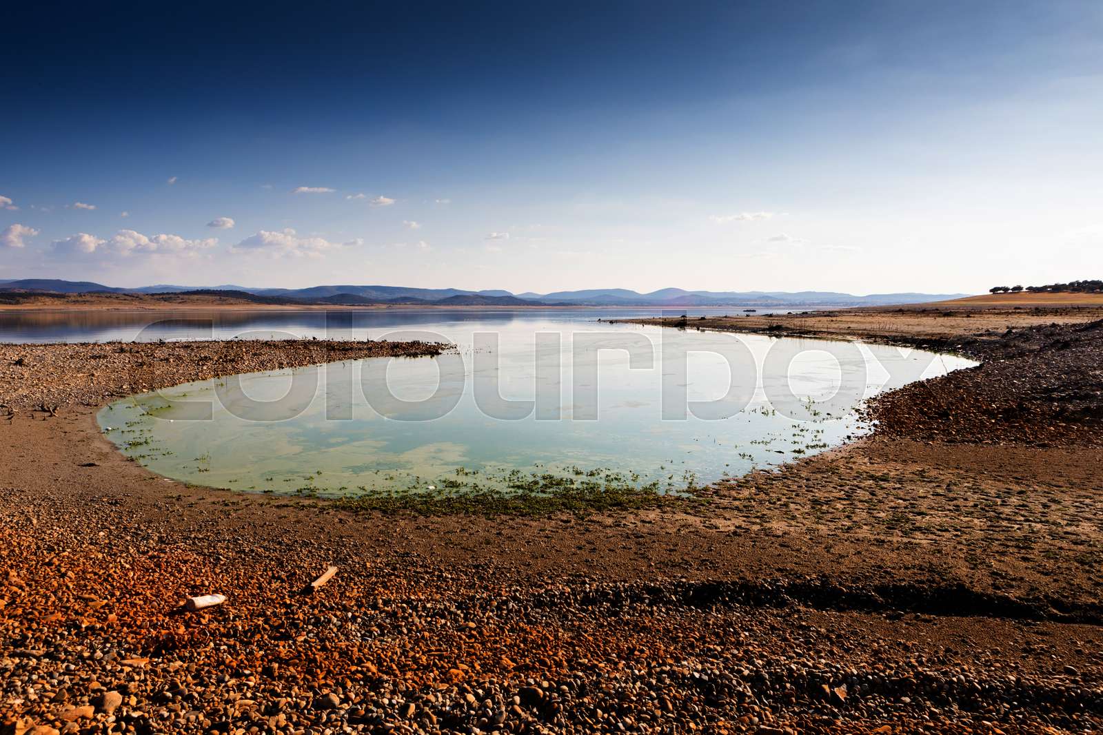 Reservoir almost empty due to drought | Stock image | Colourbox