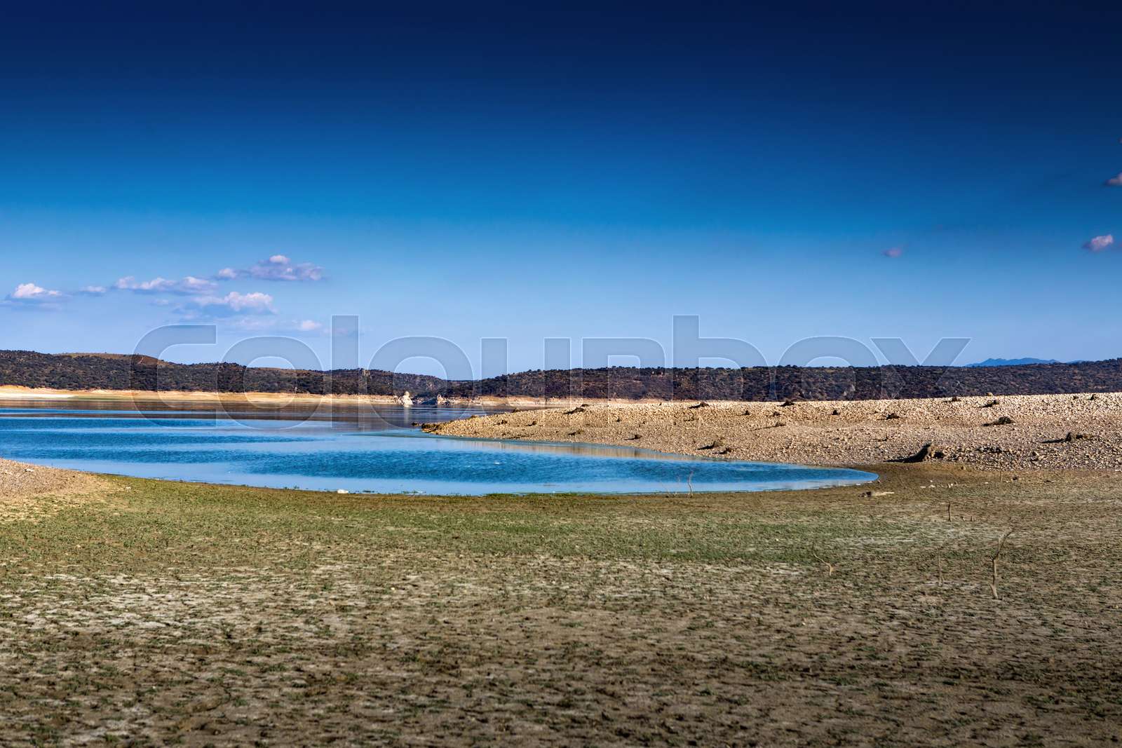Reservoir almost empty due to drought | Stock image | Colourbox