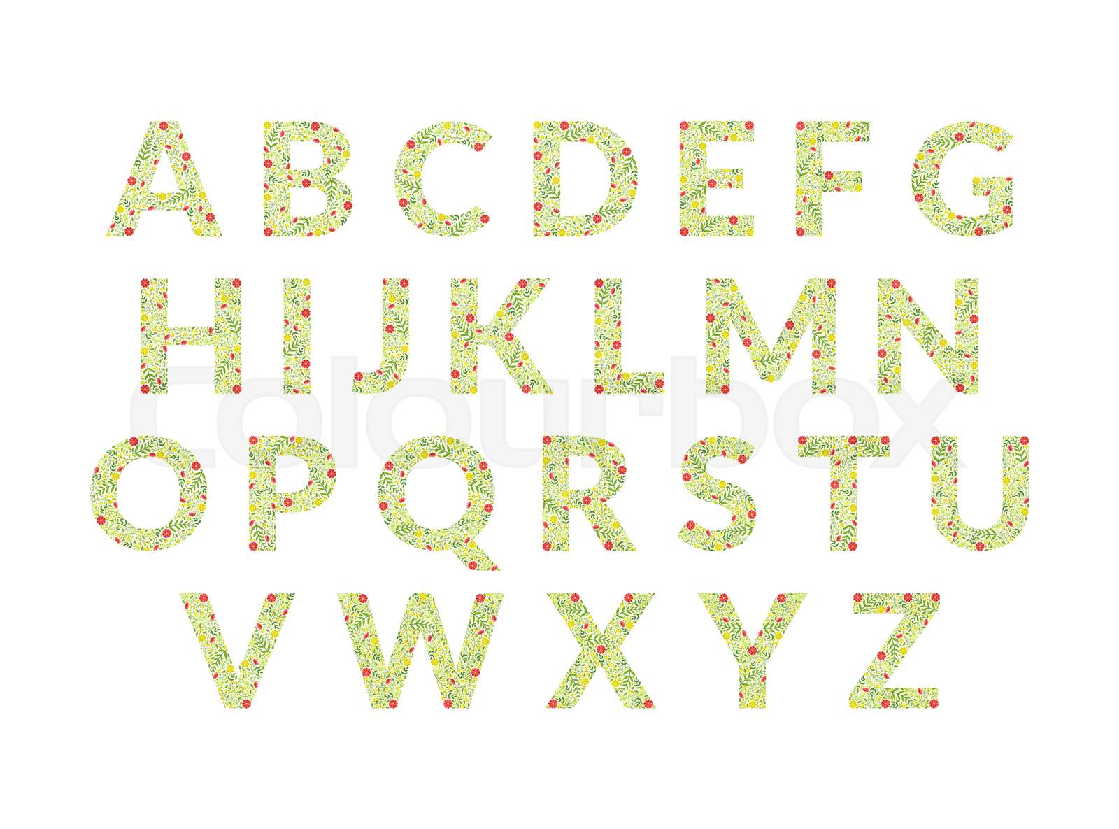 Green Floral Alphabet, Font Uppercase Letters Made of Leaves and ...