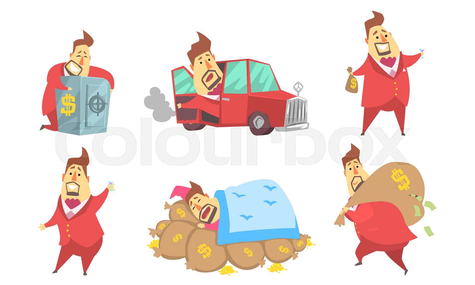 Funny Rich Millionaire in Different Situations Set, Fat Businessman ...