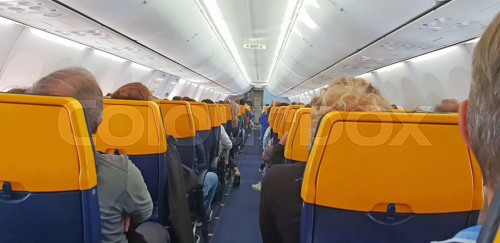 People are sitting in an airplane cabin during flight | Stock image ...