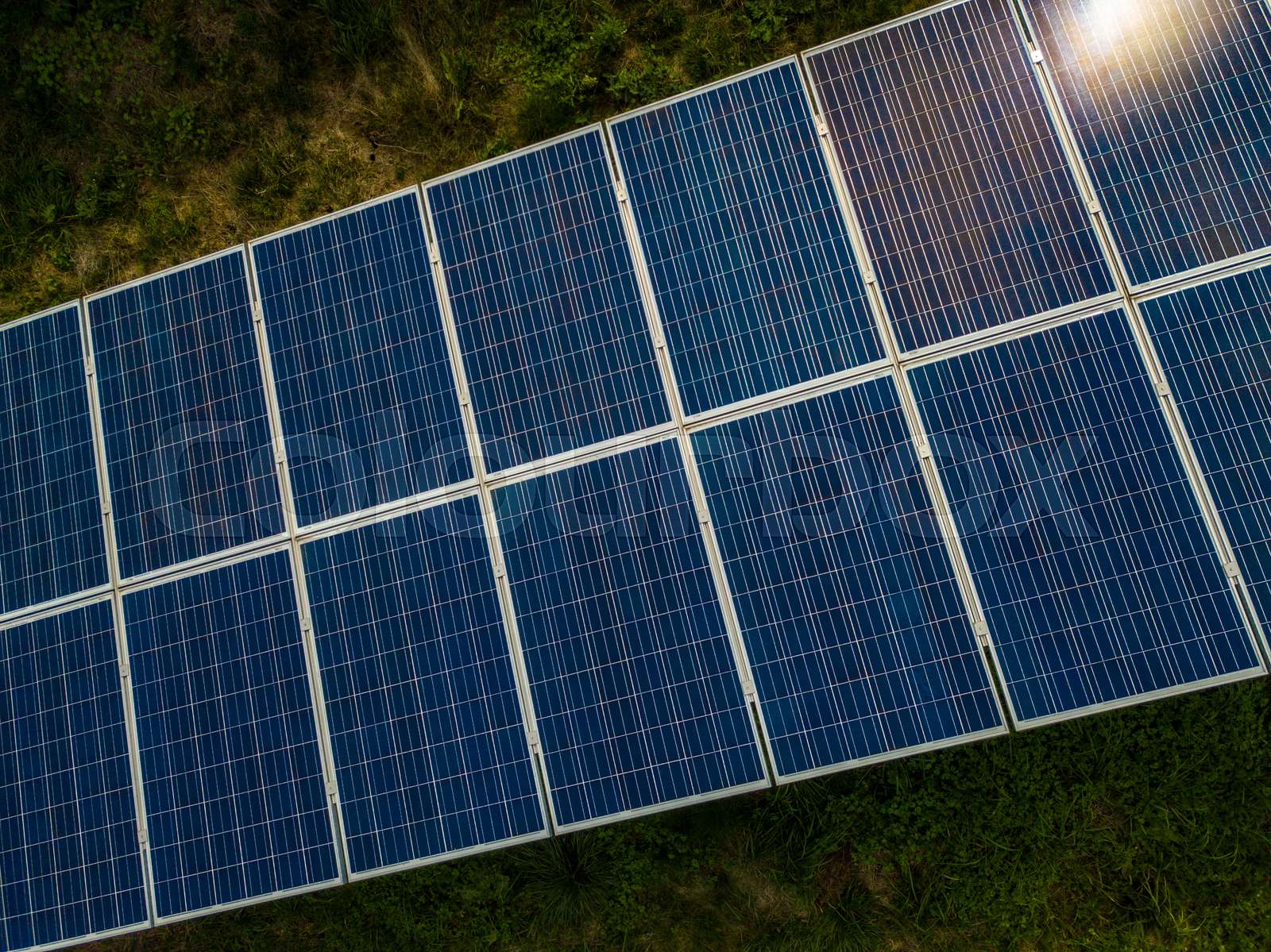 Aerial view of solar panels in solar farm | Stock image | Colourbox