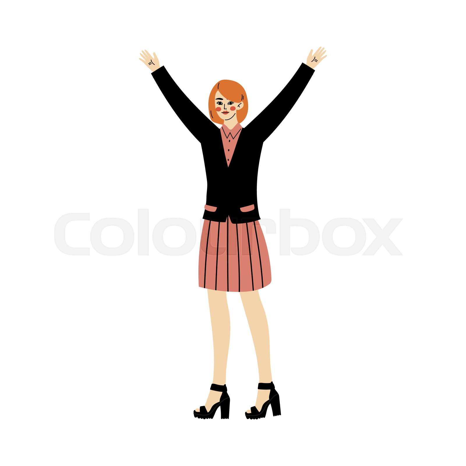 Girl stands raising her hands up cartoon vector illustration | Stock ...