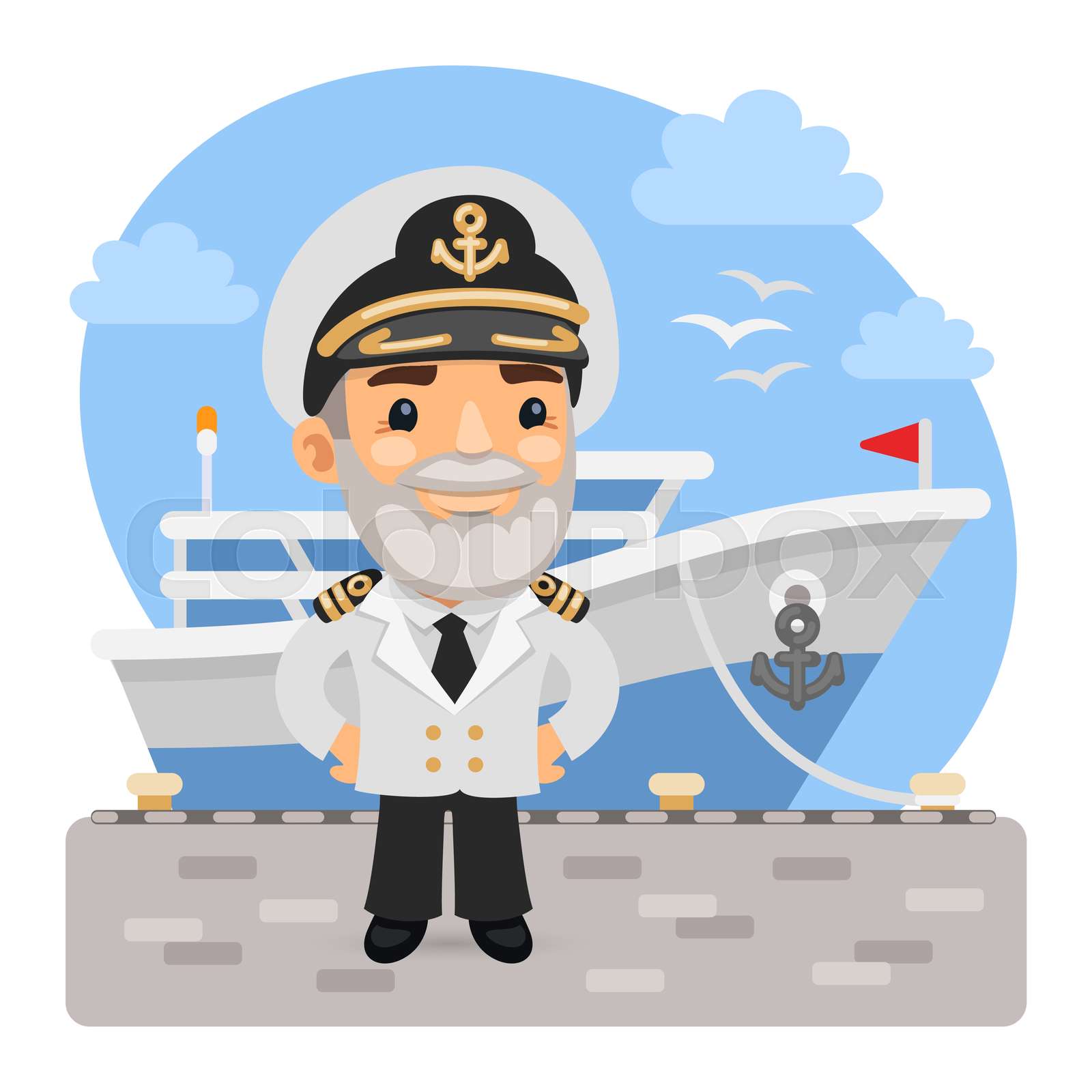Cartoon Captain with Ship | Stock vector | Colourbox