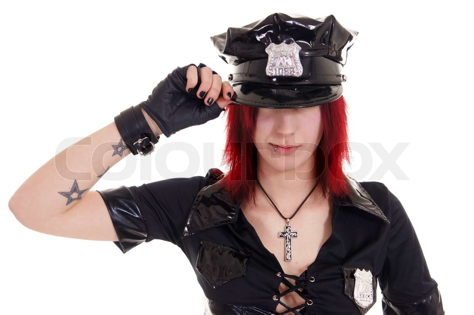 gothic girl with police hat | Stock image | Colourbox