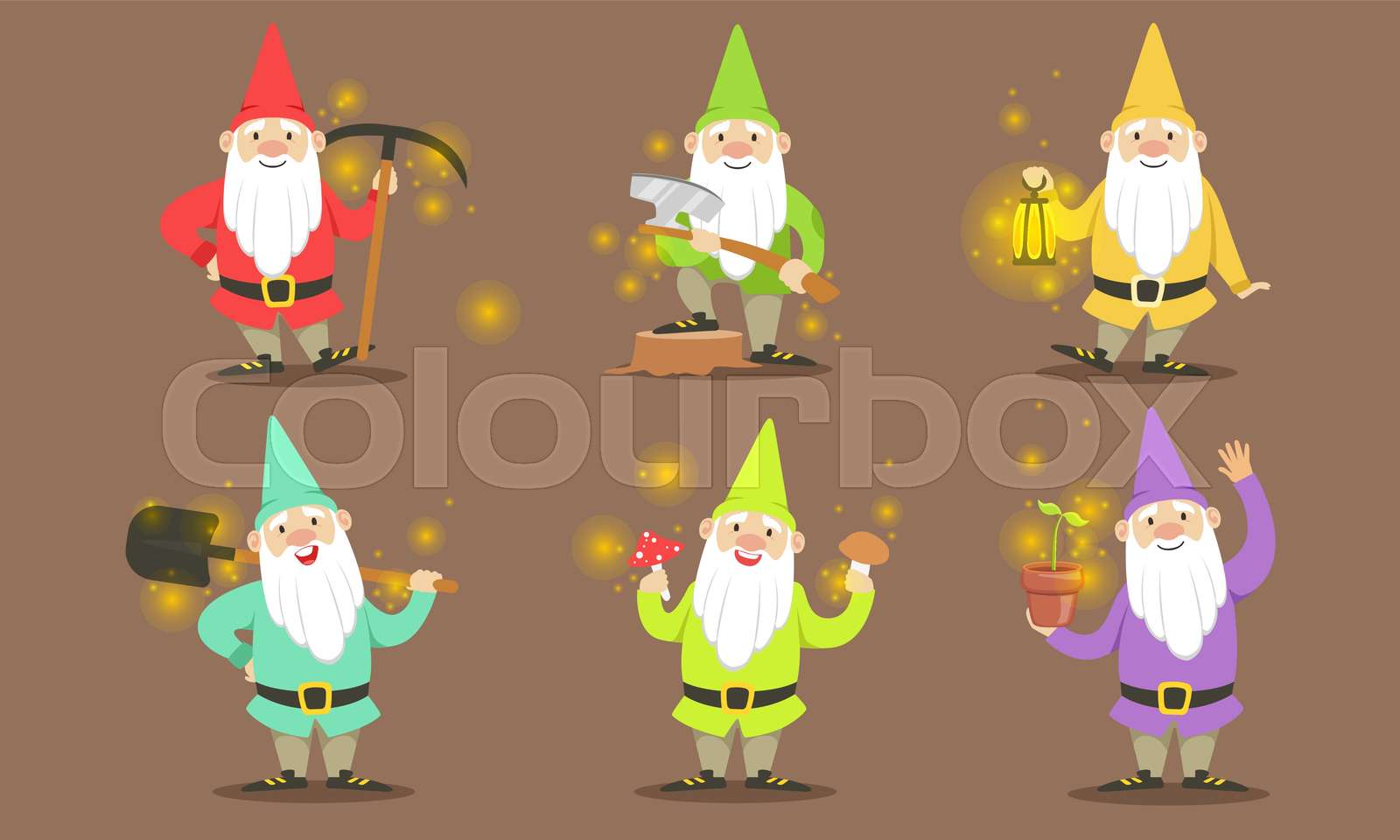 Happy Gnomes Set, Bearded Gnomes Characters in Colorful Outfits with ...