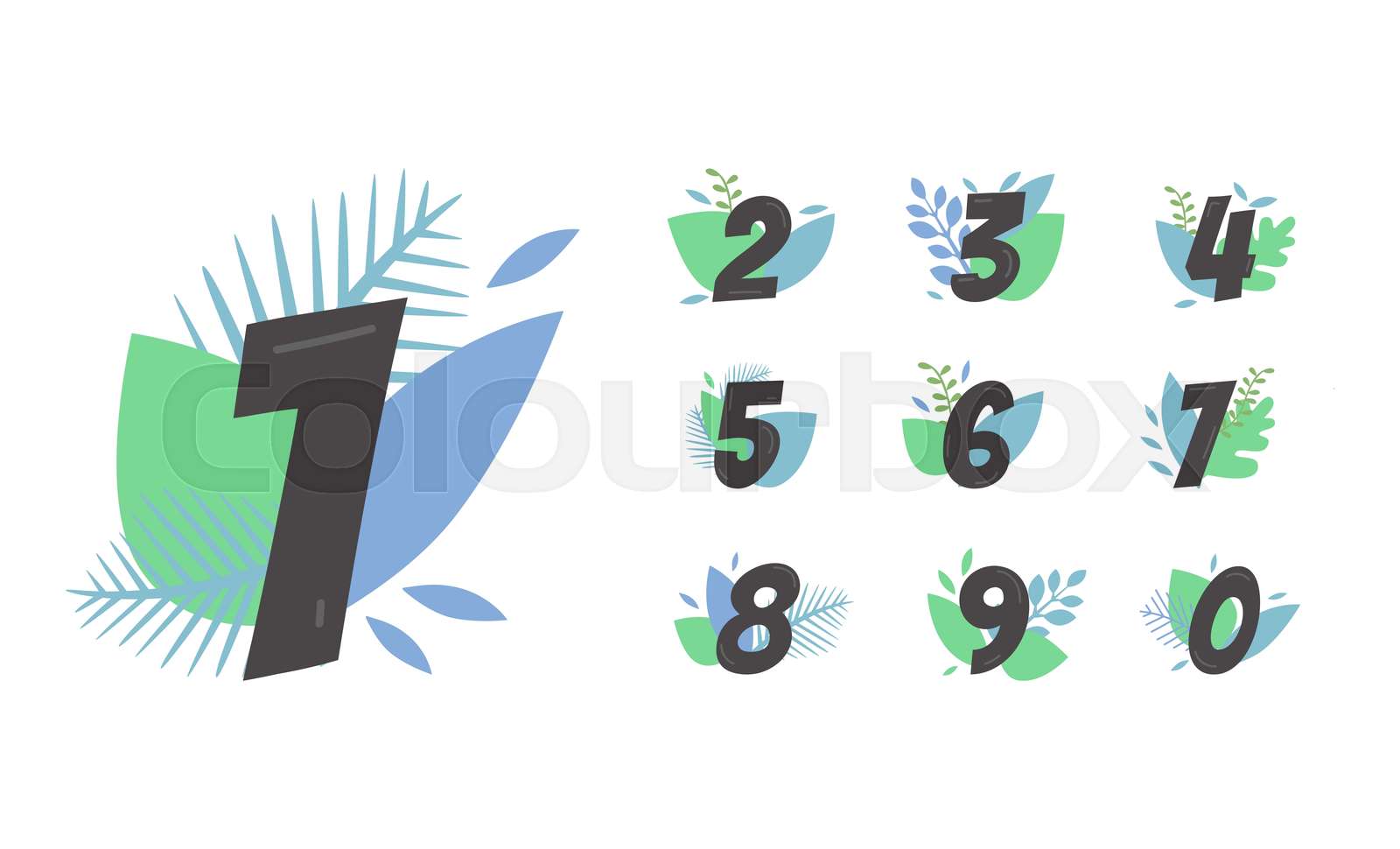 Set with beautifully written numbers cartoon vector illustration ...