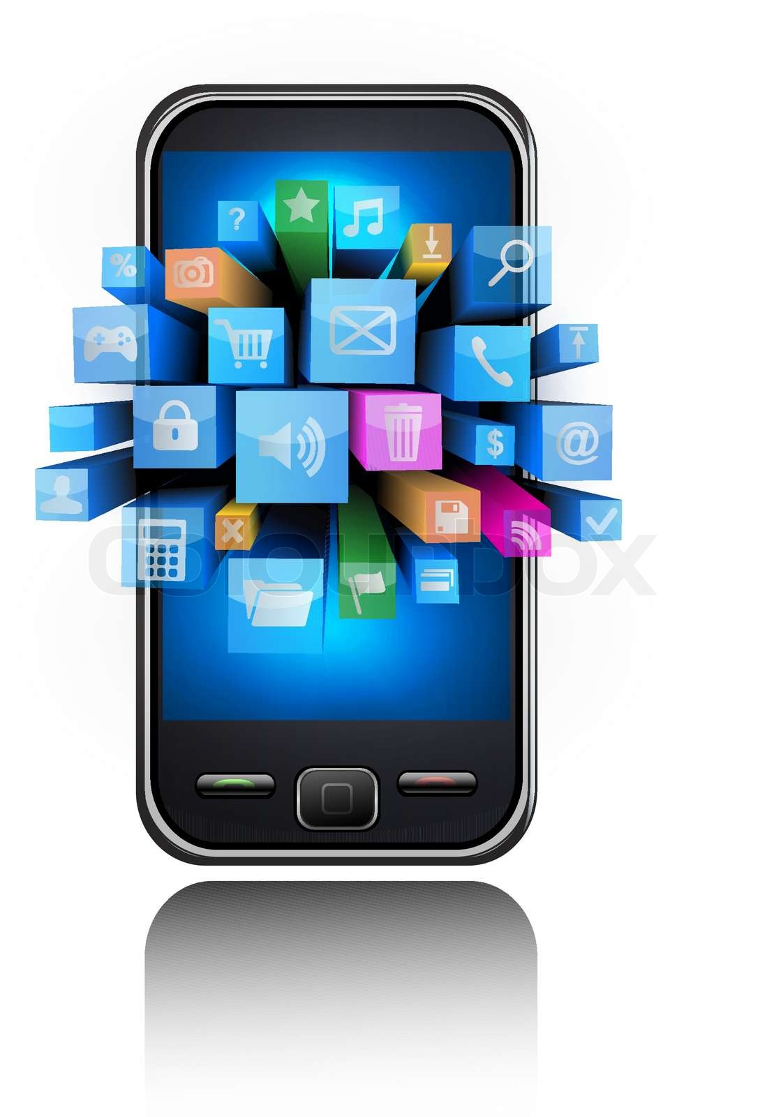 Icons in a smartphone Vector | Stock vector | Colourbox