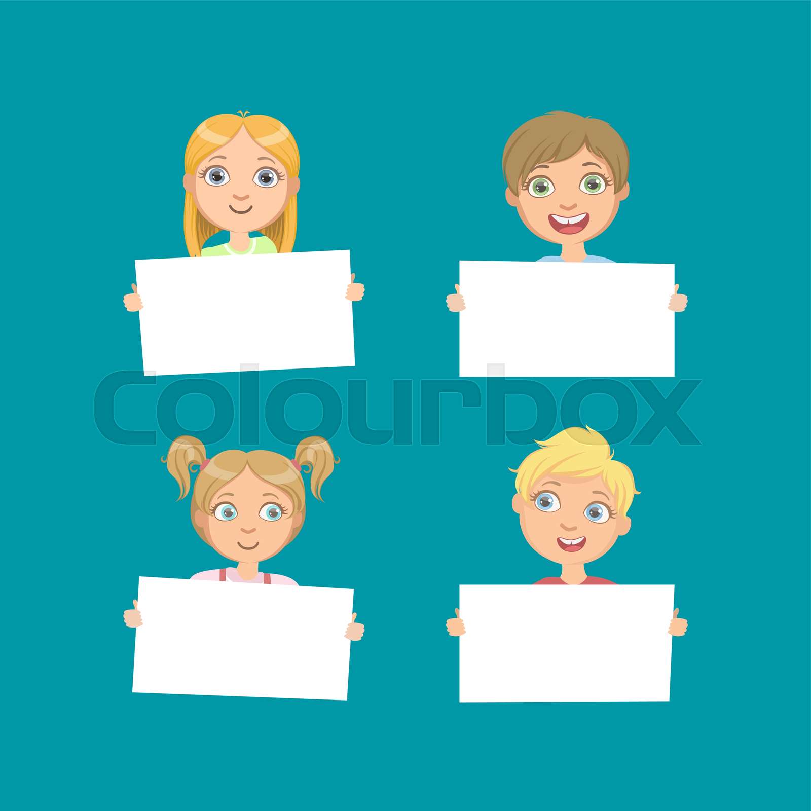 Cute Children Holding Empty Blank Boards Set, Smiling Kids with Banners ...