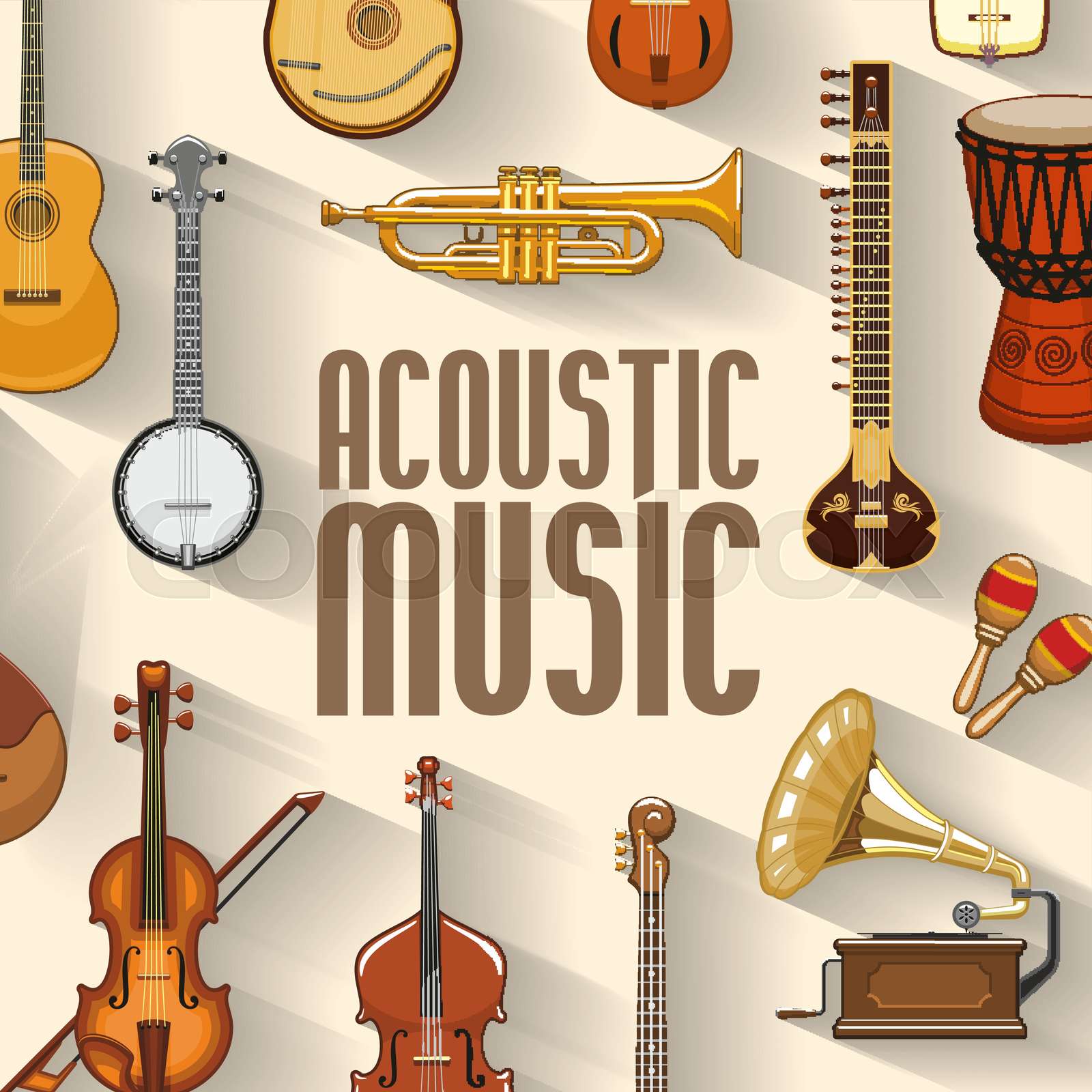 Music, acoustic and stringed musical instruments | Stock vector | Colourbox