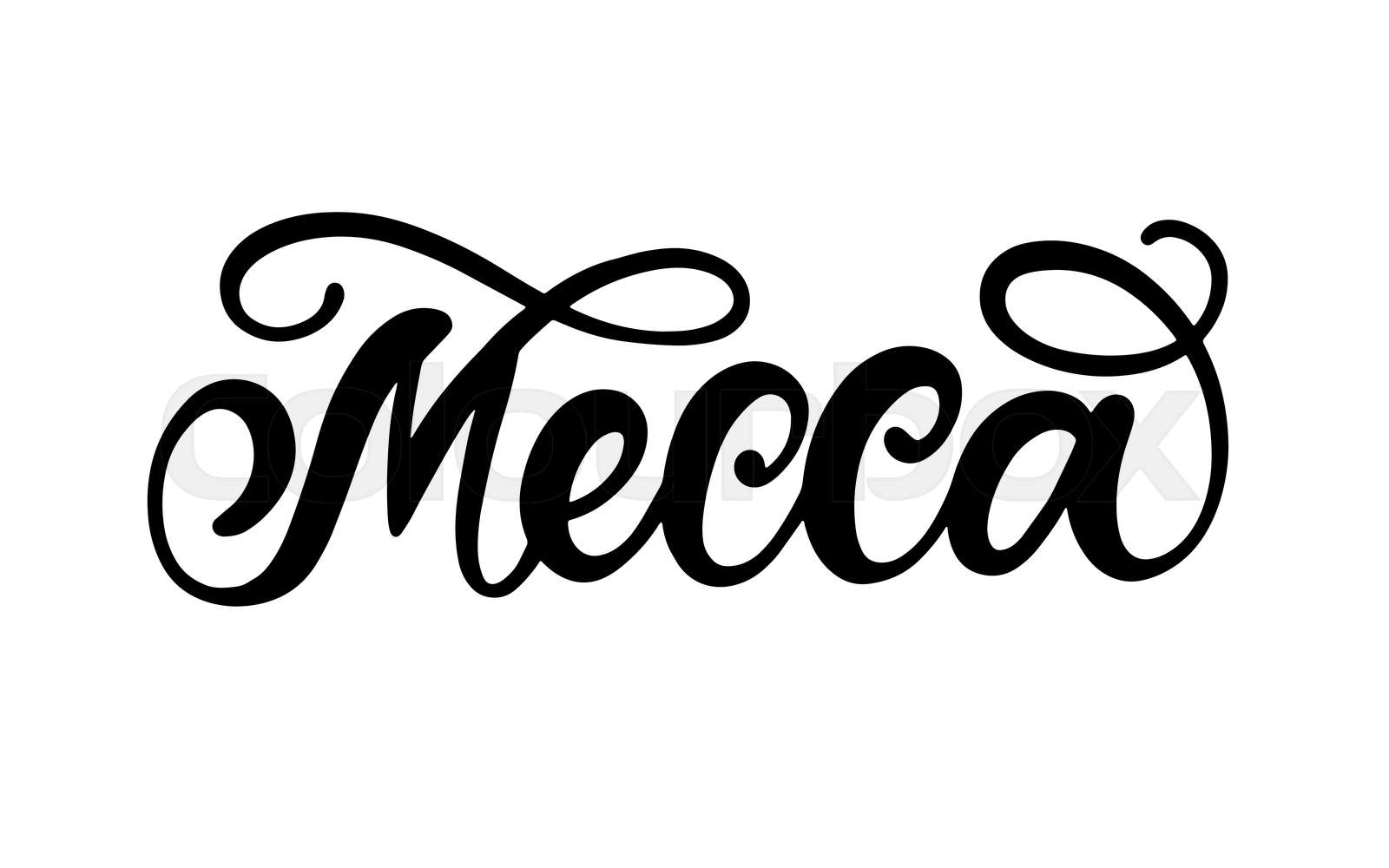 Mecca city hand written brush lettering, isolated on white background ...