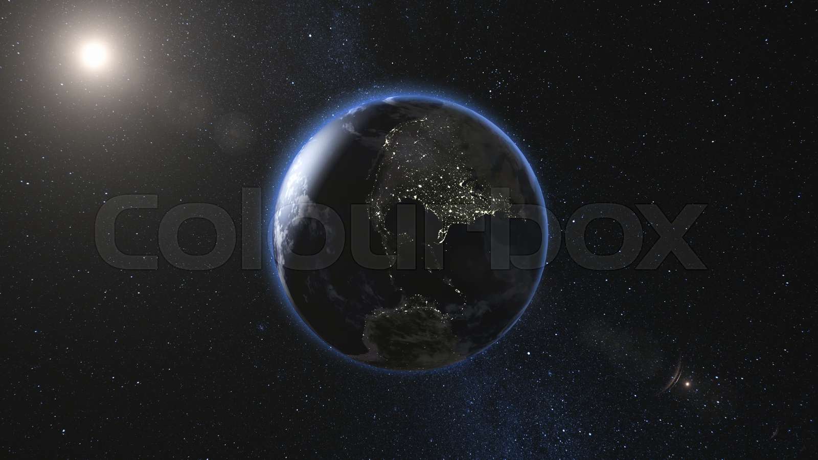 Realistic Earth, rotating in space. Day and night | Stock image | Colourbox