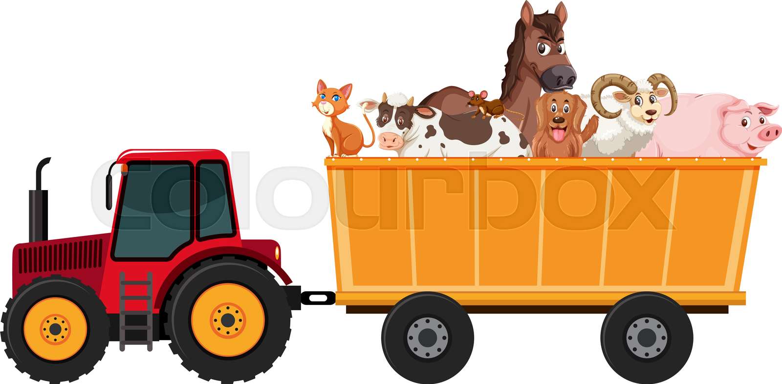 Many farm animals on the tractor | Stock vector | Colourbox