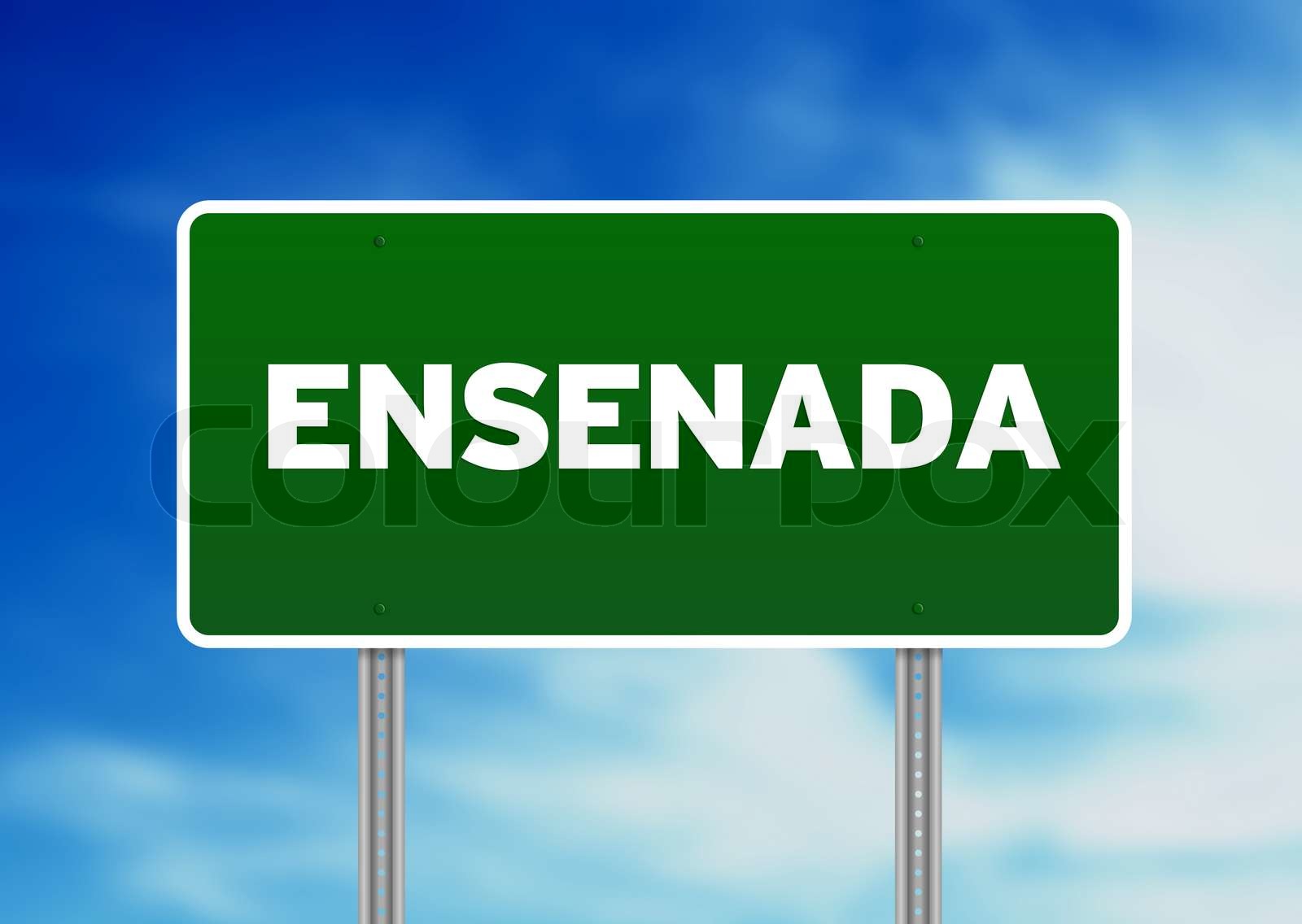 Green Ensenada road sign on Cloud Background | Stock image | Colourbox