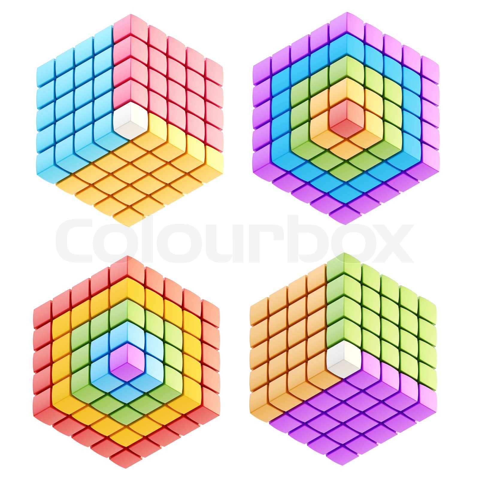 Set of four cube compositions isolated | Stock image | Colourbox
