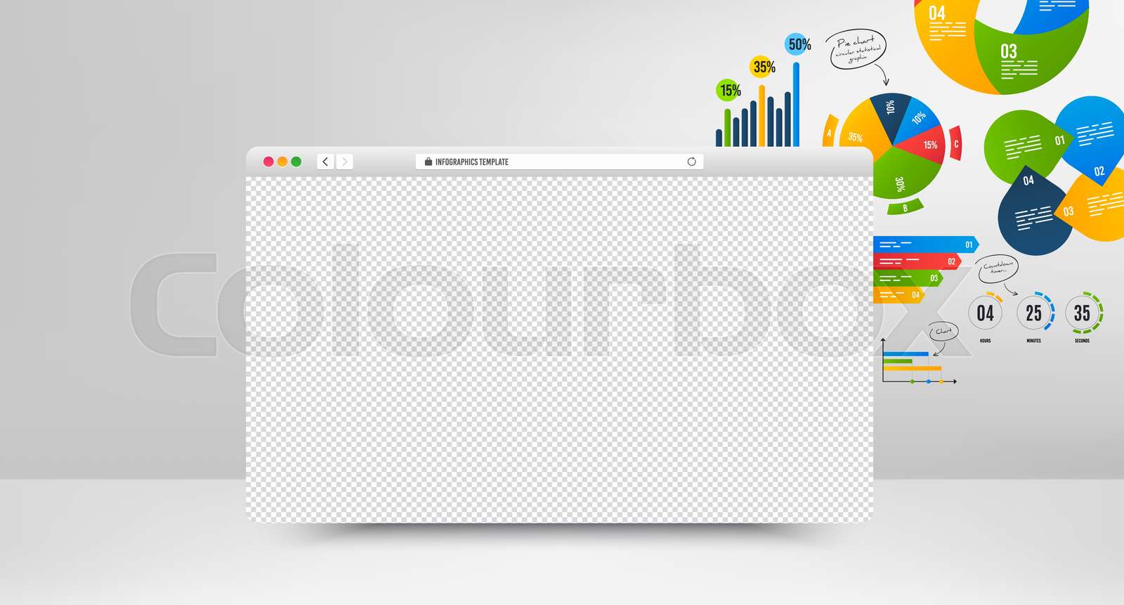 Infographics web banner template. Web page with business data graphs ...