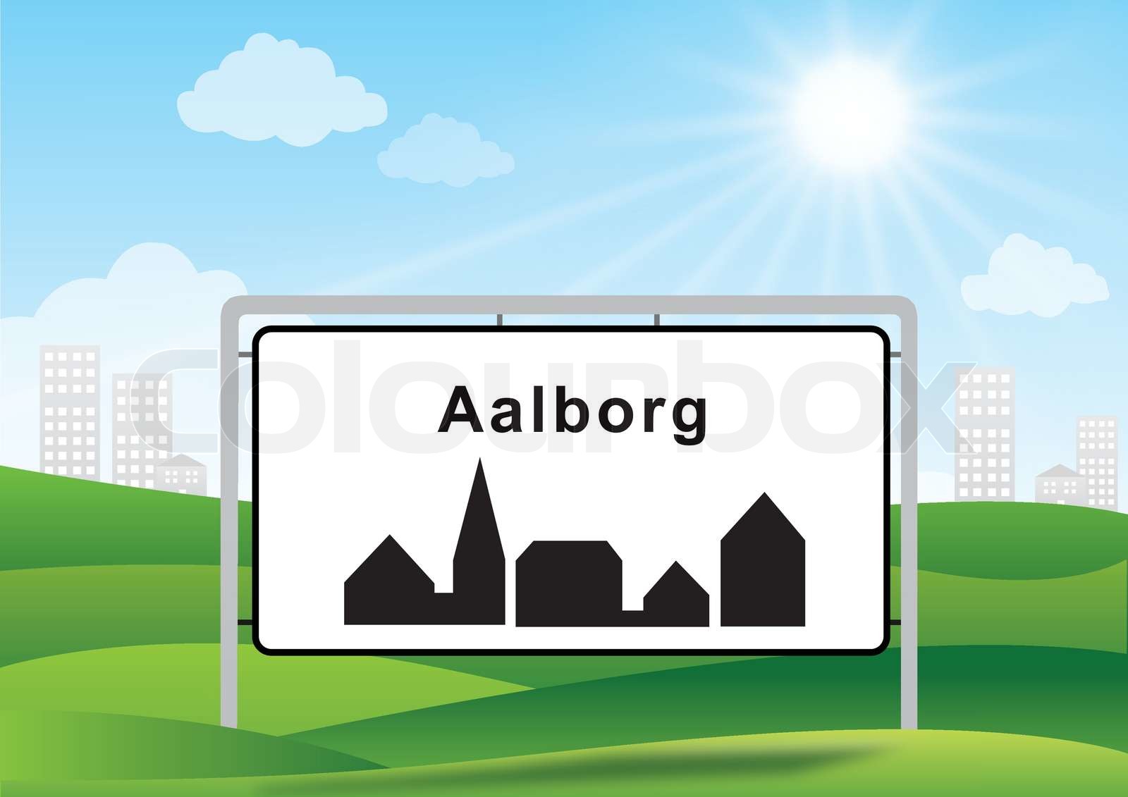 Aalborg byskilt på landet | Stock vektor | Colourbox