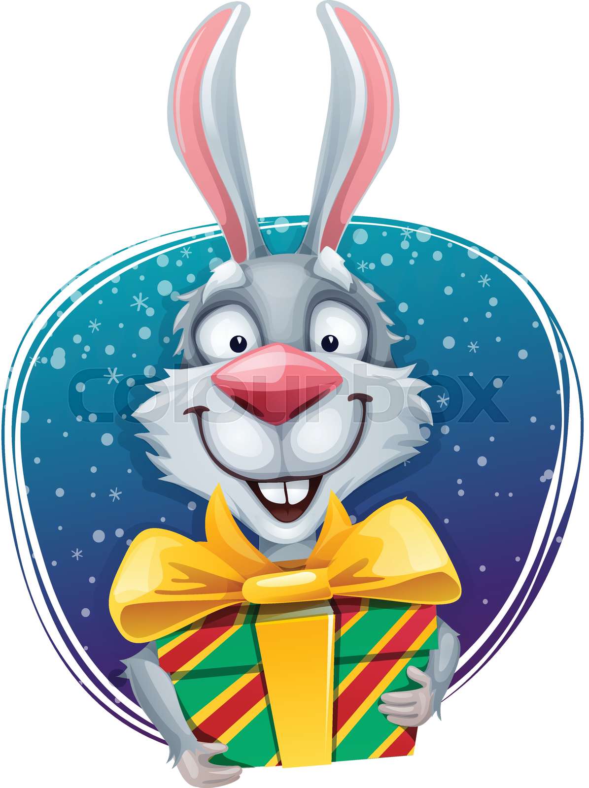 Vector Christmas card with funny cartoon Rabbit characters | Stock ...