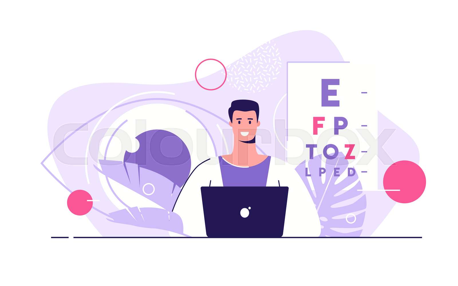 Vector flat style illustration of a young eye doctor, ophthalmologist ...