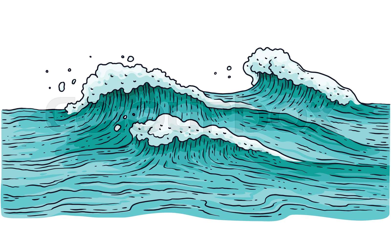 Stormy sea water with small waves - ocean nature drawing | Stock vector ...