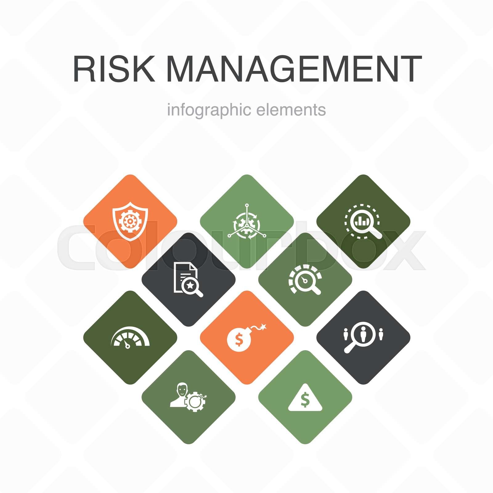 risk management Infographic 10 option color design. control, identify ...