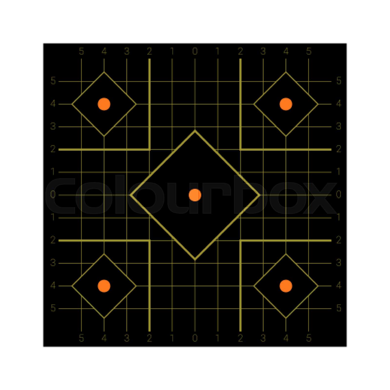 Square shaped shooting target with a points zones for firing practice ...