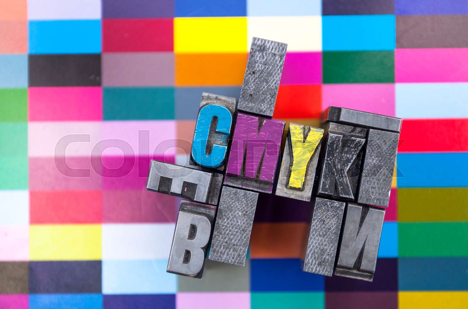 Metal types with cmyk with a proof | Stock image | Colourbox