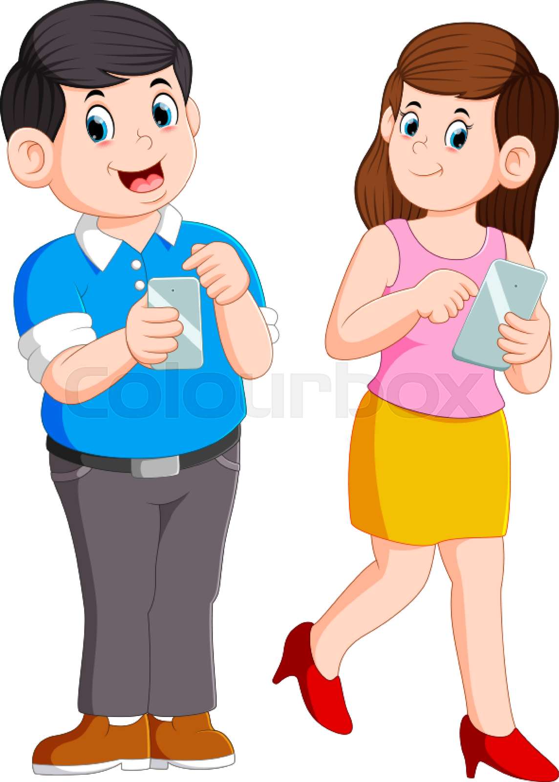 Young couple being busy using their smart phones | Stock vector | Colourbox