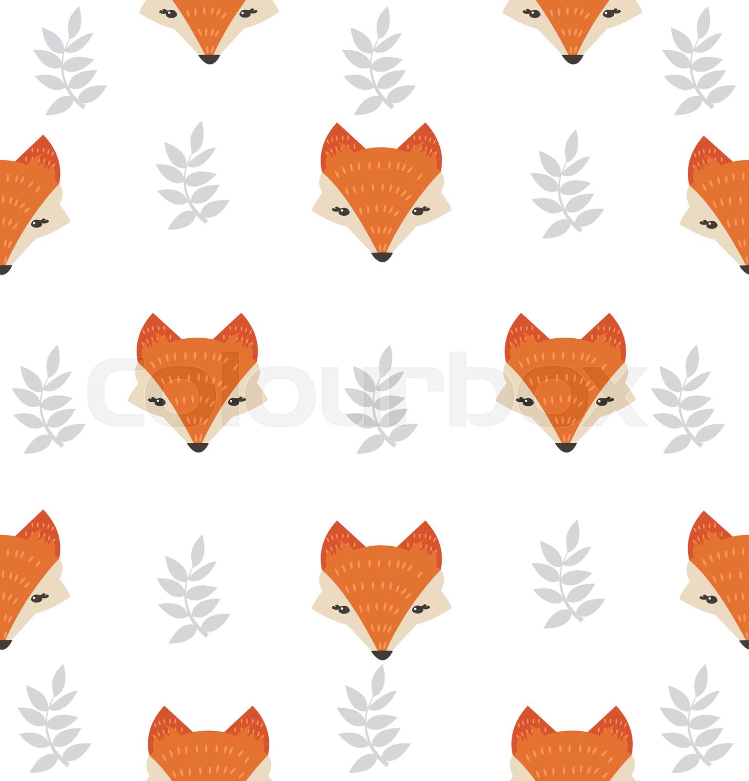 Cute fox head with leaves seamless pattern | Stock vector | Colourbox