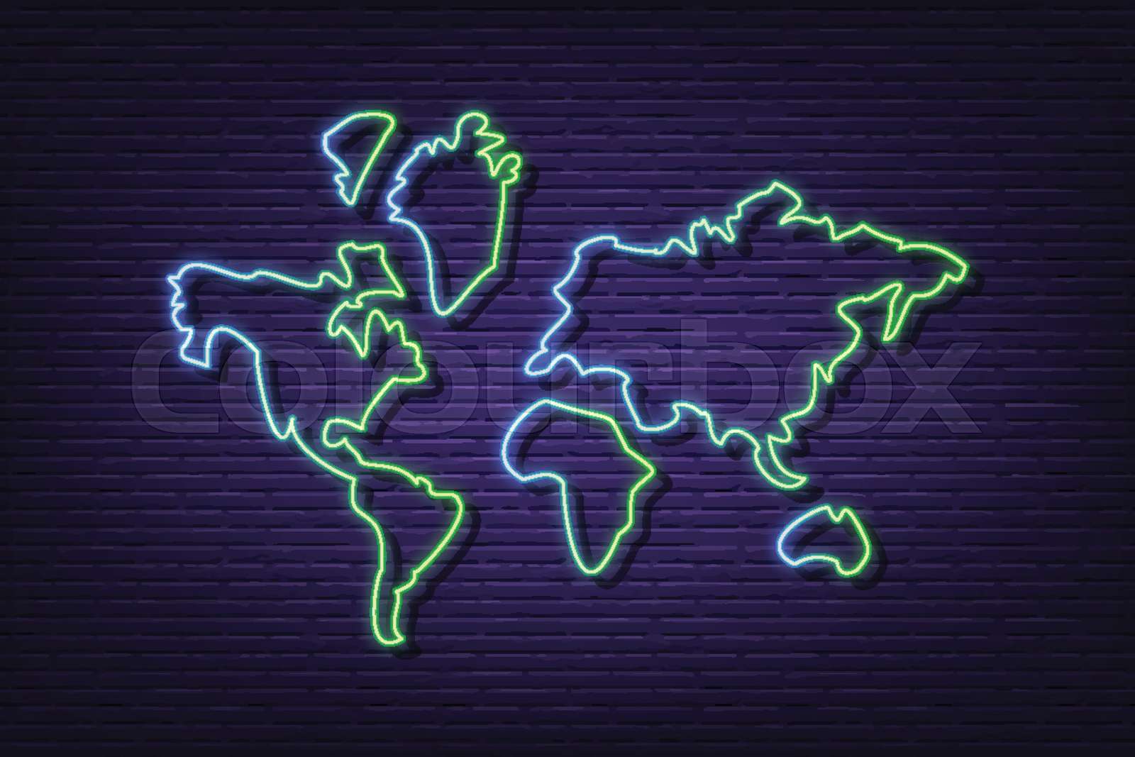 world map neon signboard banner | Stock vector | Colourbox