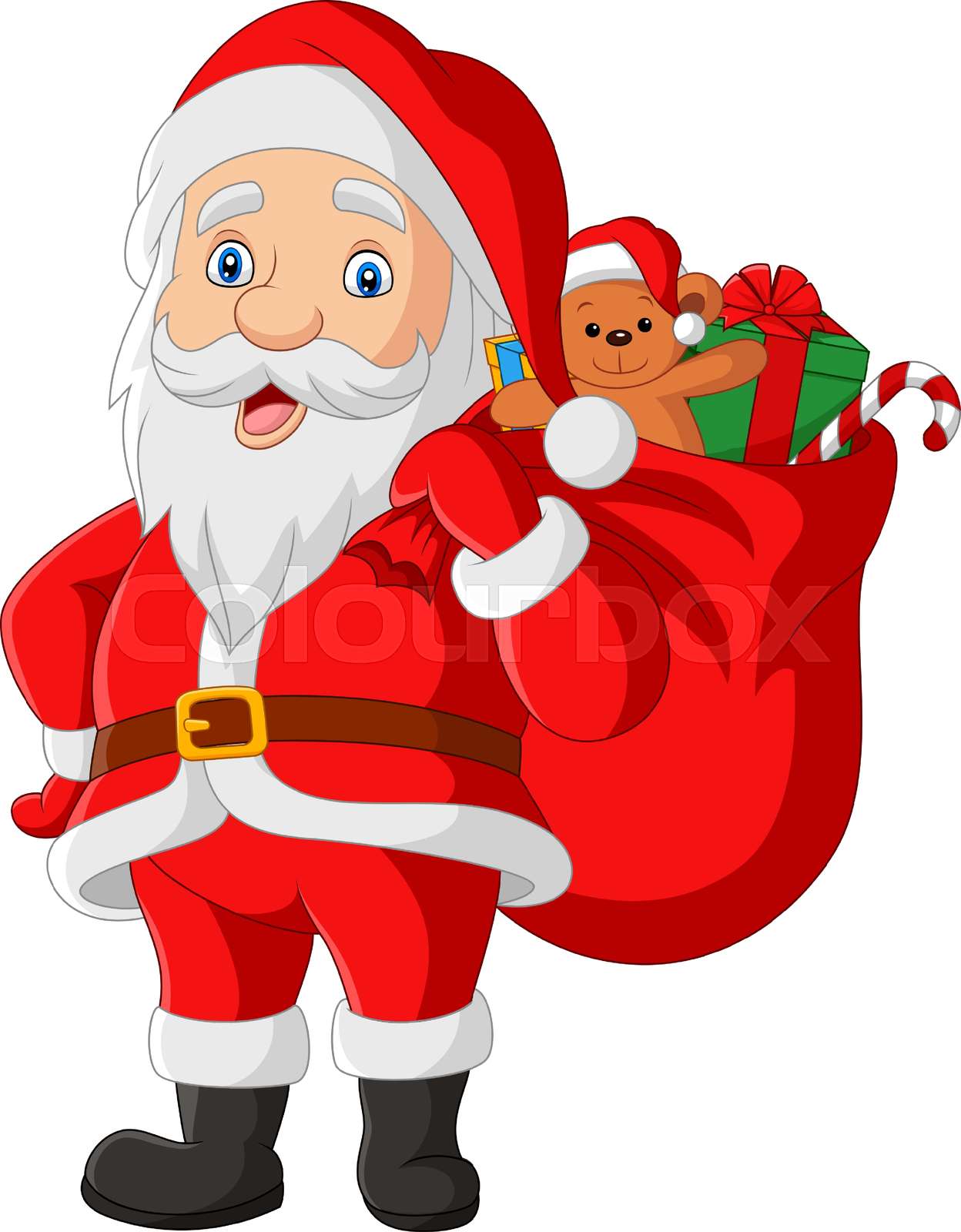 Cartoon Santa Claus carrying a bag of the presents | Stock vector ...