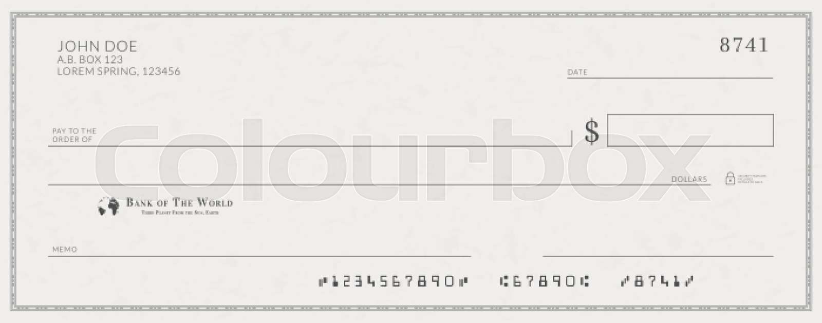 Blank bank check template. Fake cheque page mockup. | Stock vector ...