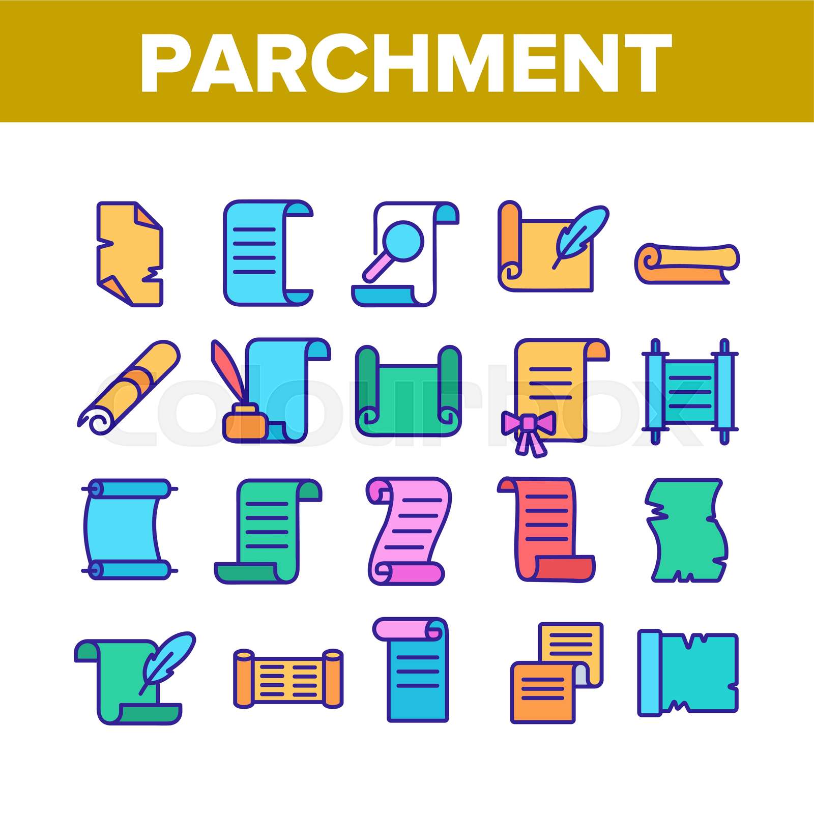 Parchment Collection Elements Icons Set Vector Stock Vector Colourbox