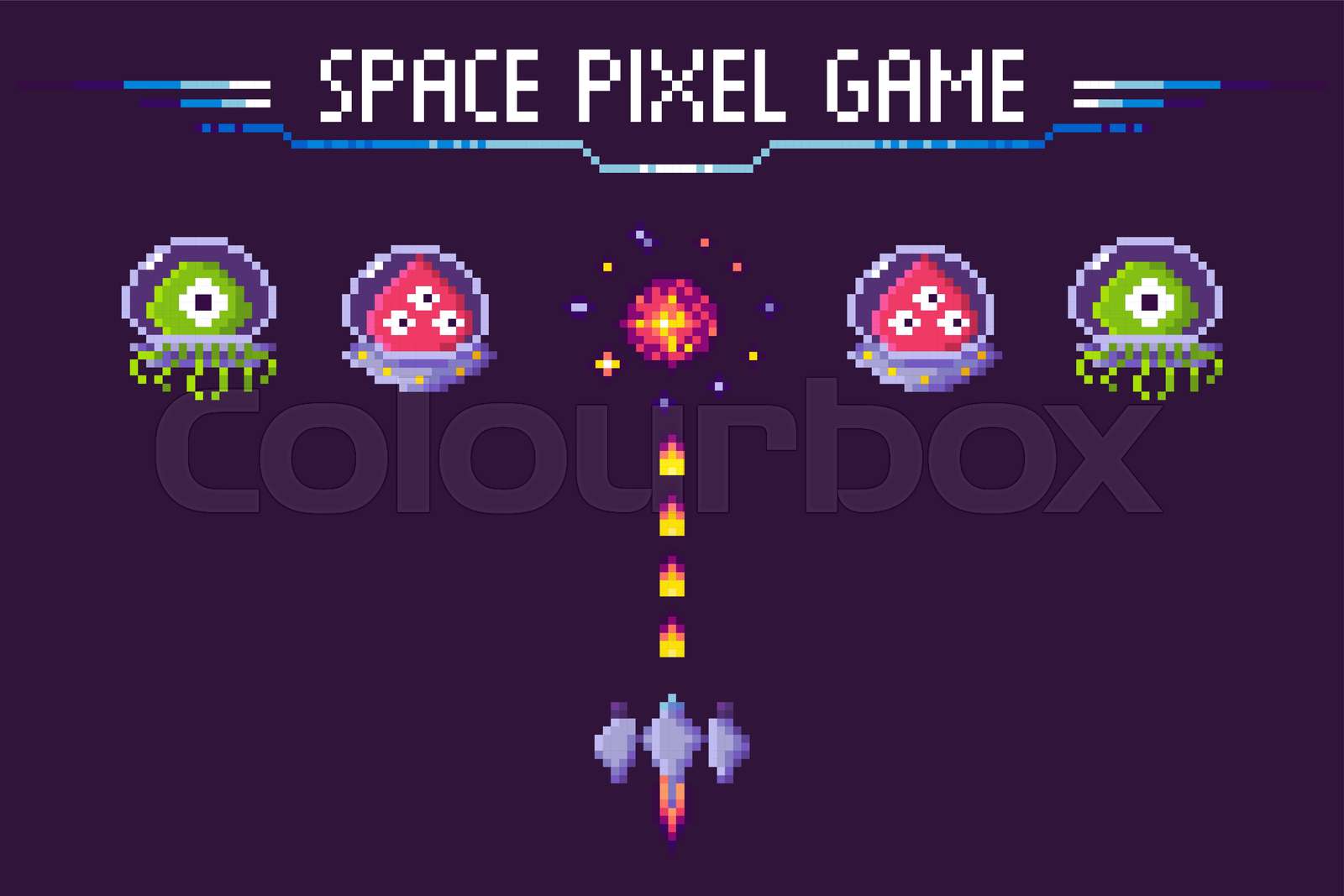 Space Pixel Game Aliens and Spaceship Pixelated | Stock vector | Colourbox