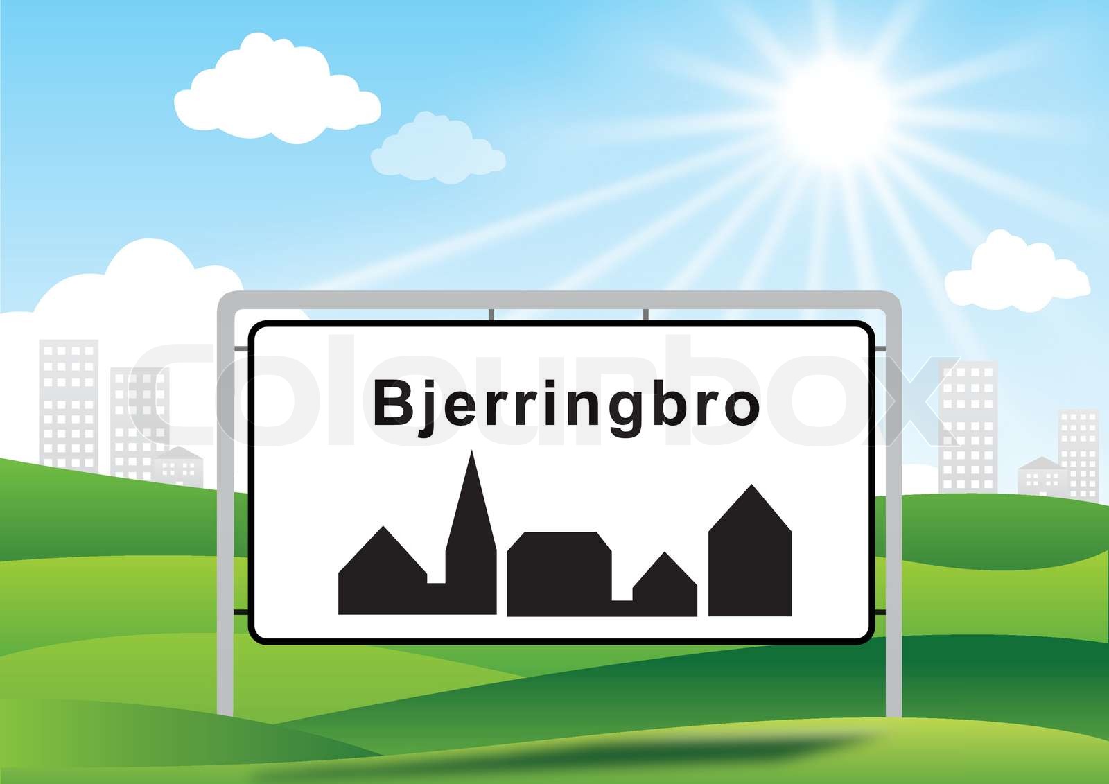 Bjerringbro byskilt illustration i vektor | Stock vektor | Colourbox