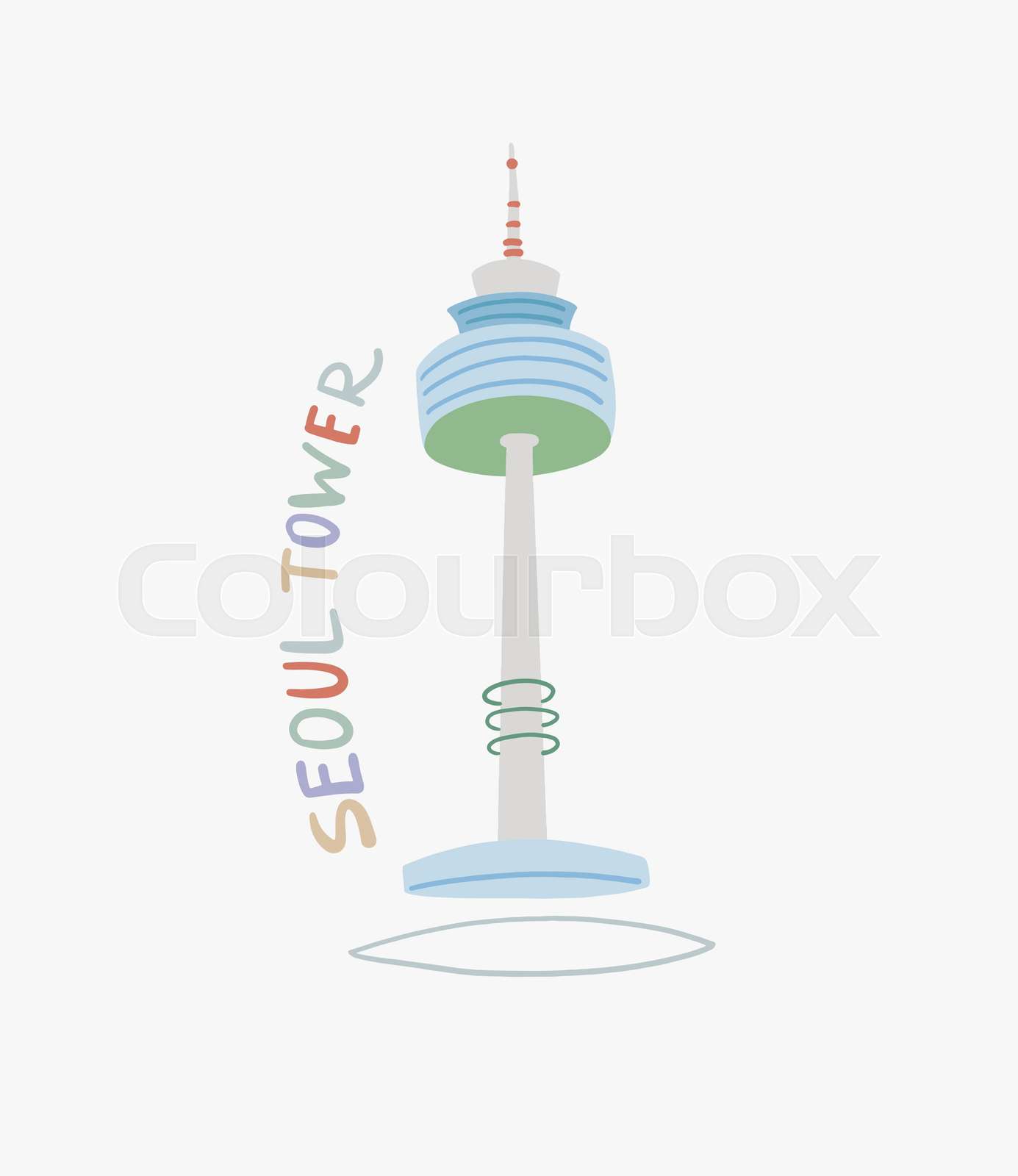 doodle flat illustration of Seoul Tower - famous place in Korea | Stock ...