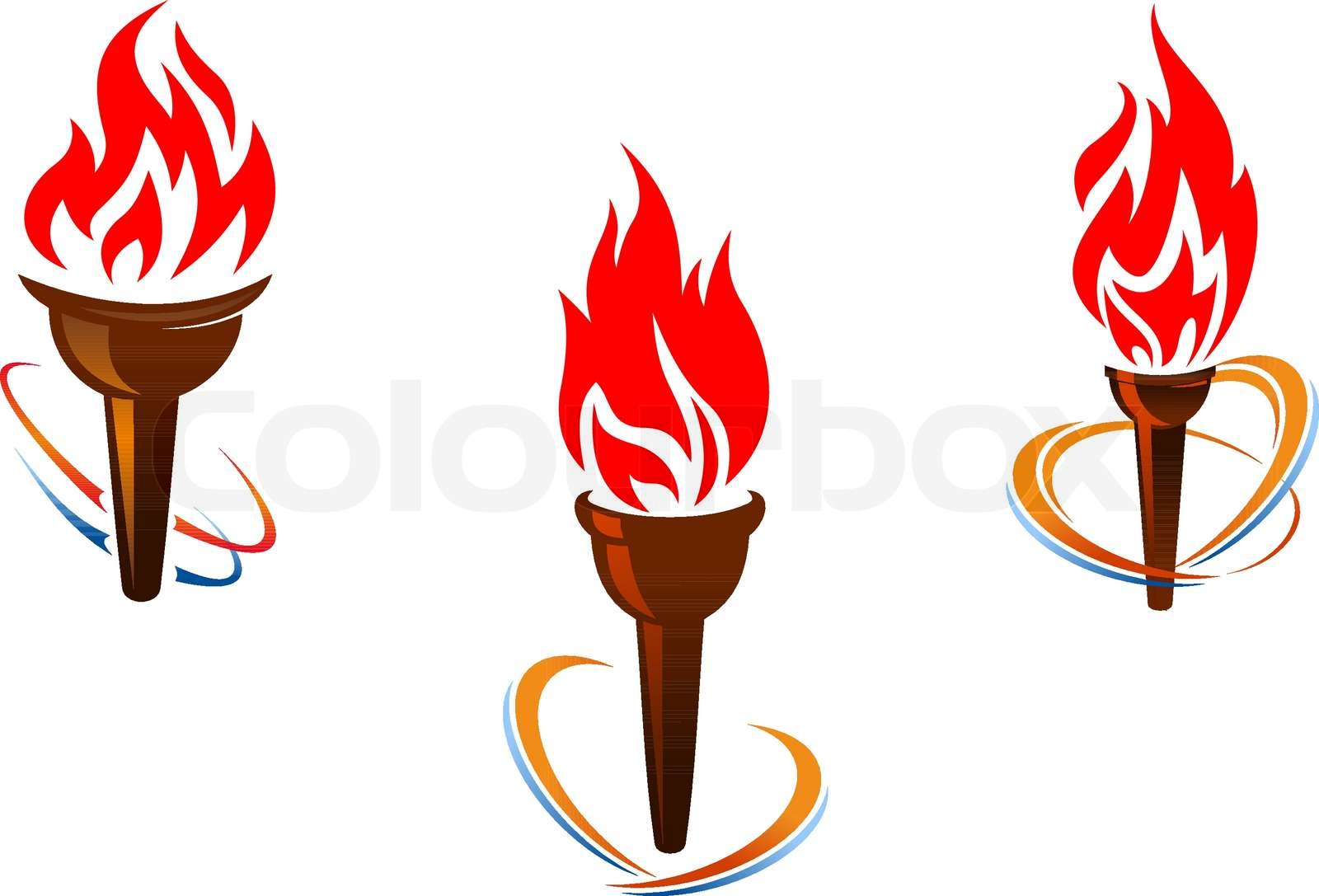 Three torches with fire flames | Stock vector | Colourbox