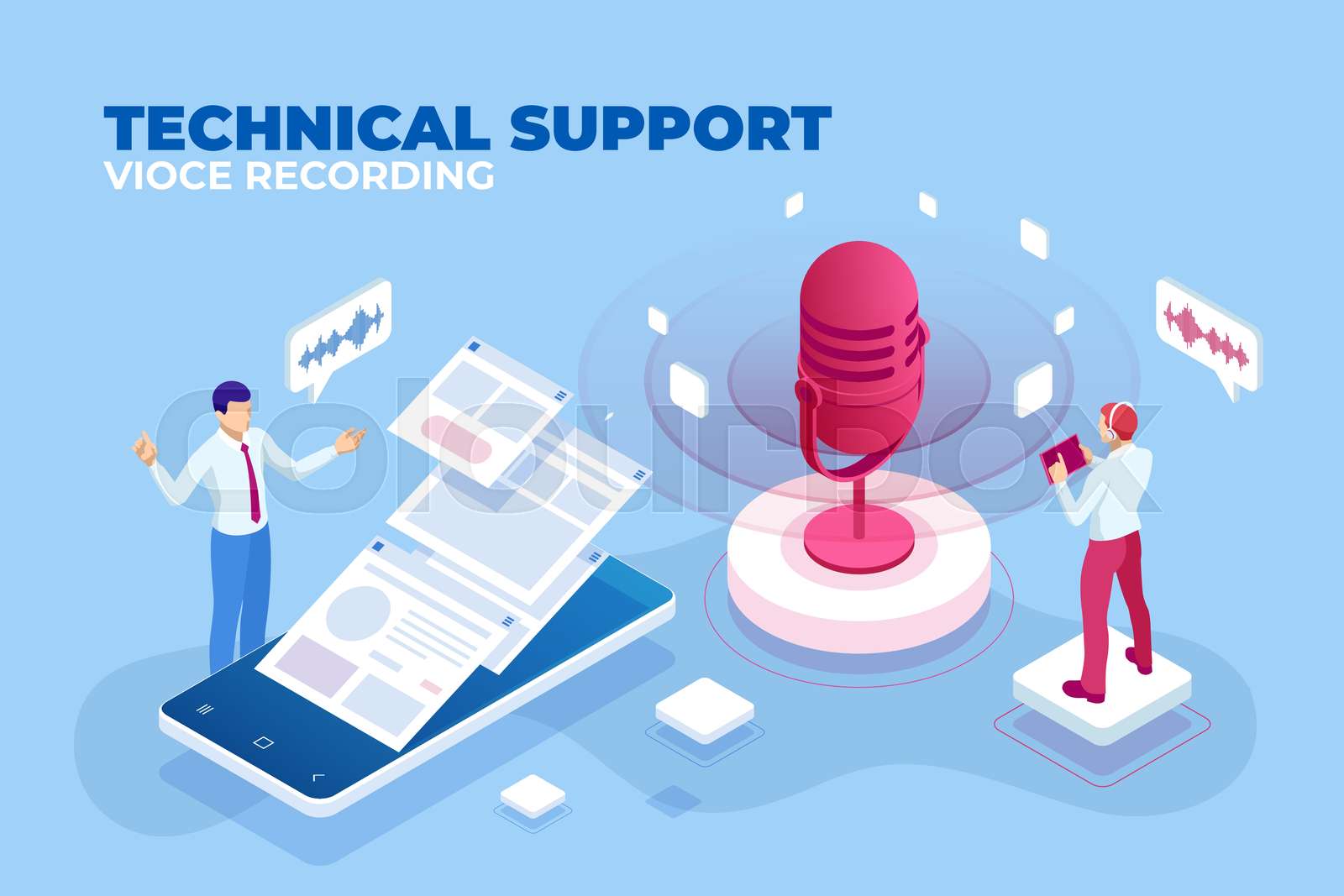 Isometric technical support vioce recording and digital sound wave ...
