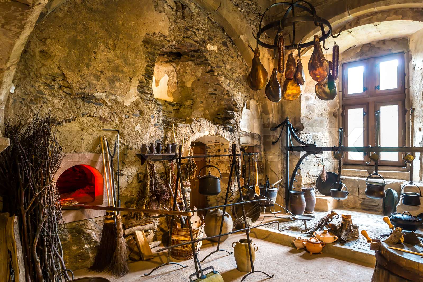 Vintage kitchen interior in ancient castle, Europe | Stock image ...